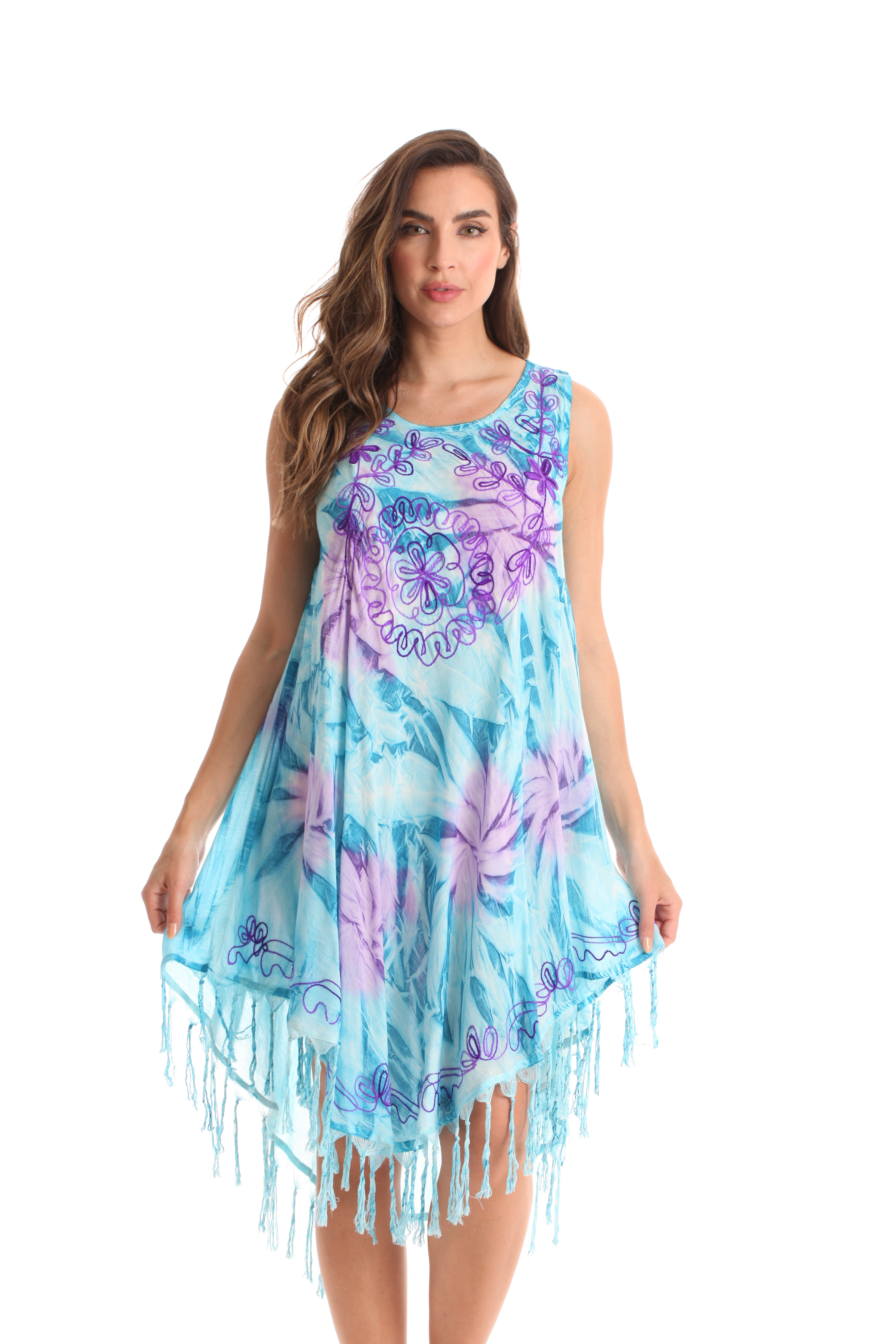 Riviera Sun Ombre Tie Dye Summer Dress with Floral Painted Design ...