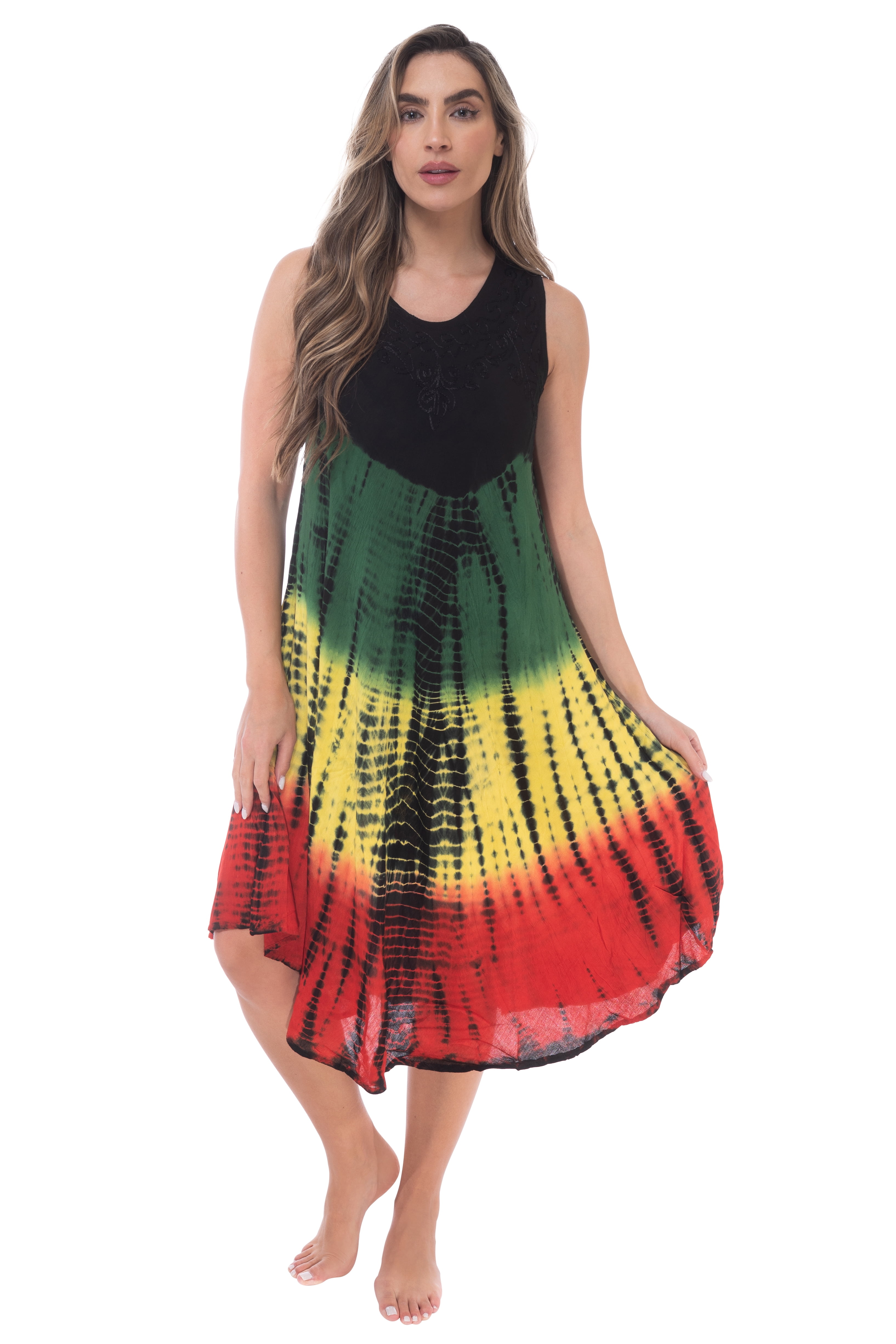Riviera Sun Rasta Sleeveless Sundress for Women, Large, 100% Rayon ...