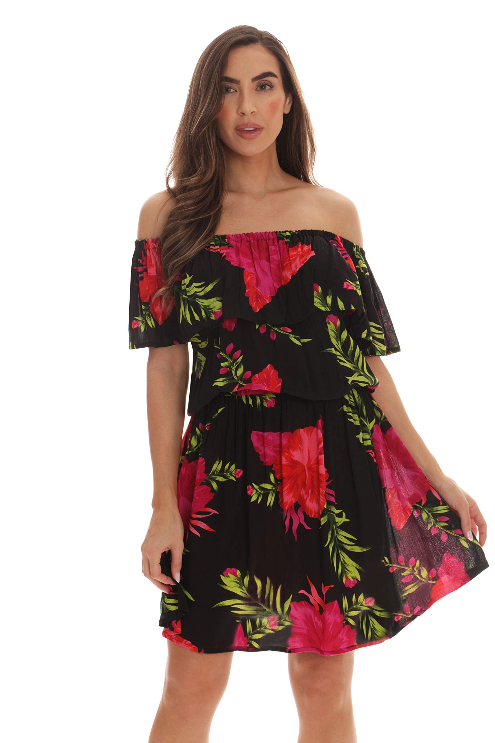 Riviera Sun Rayon Crepe Printed Short Dress for Women (Black - Red ...