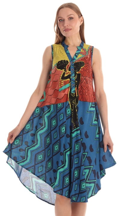 Riviera Sun Sleeveless Umbrella Dresses for Women (Orange Blue Multi ...