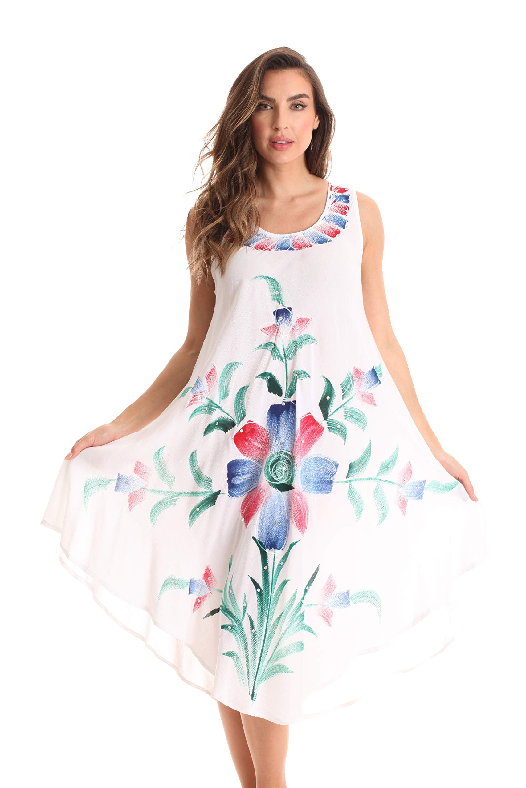 Riviera Sun Sleeveless Umbrella Dresses for Women (White - Flower, 3X ...