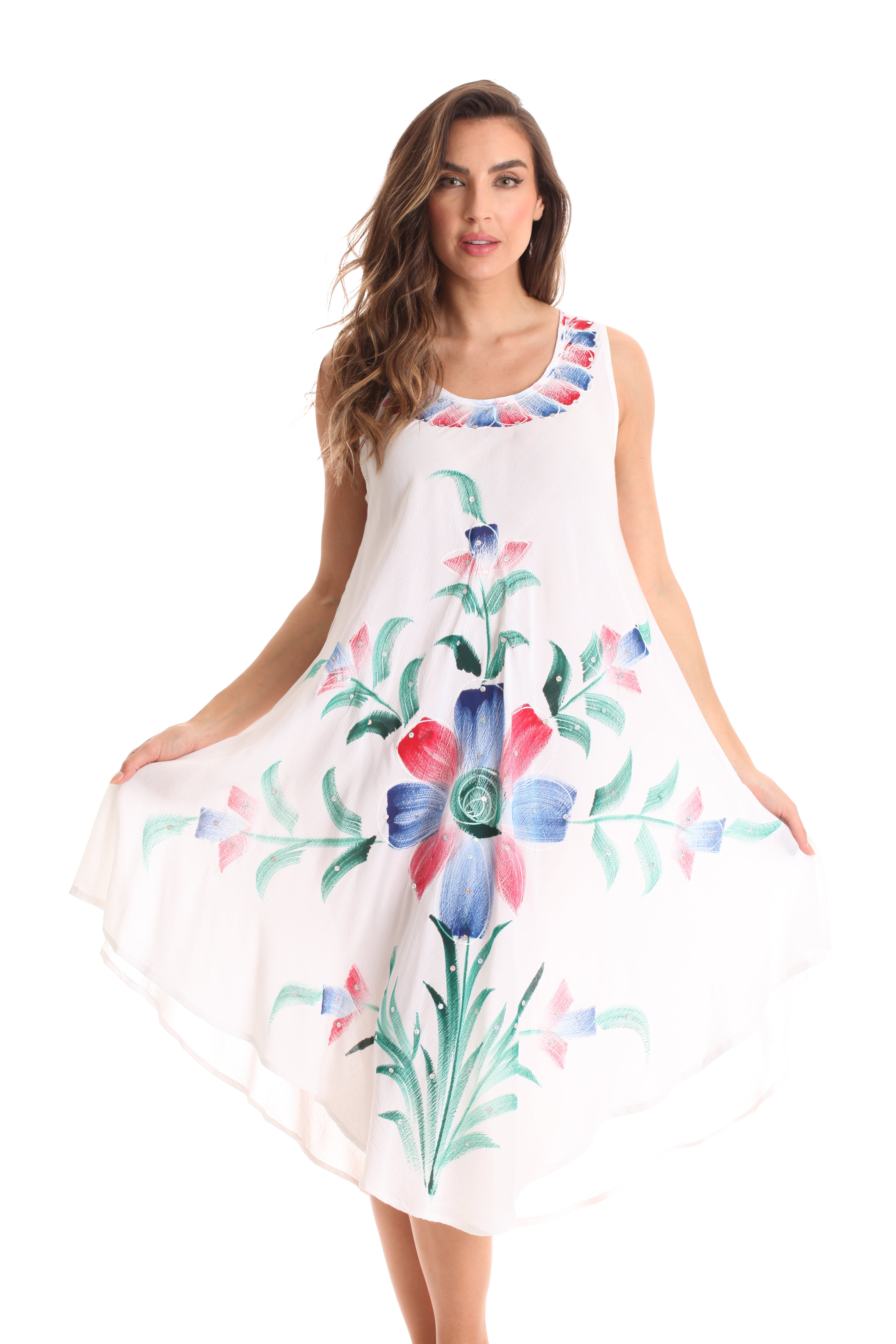 Riviera Sun Sleeveless Umbrella Dresses for Women (White - Flower ...