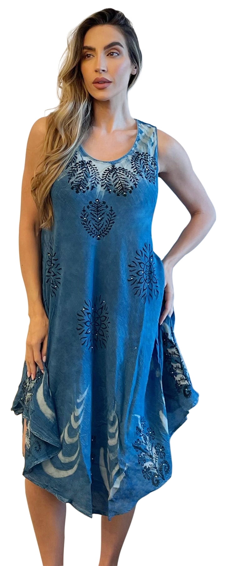 Riviera Sun Tie Dye Summer Dress - Beach Cover Up (Denim Umbrella Dress ...