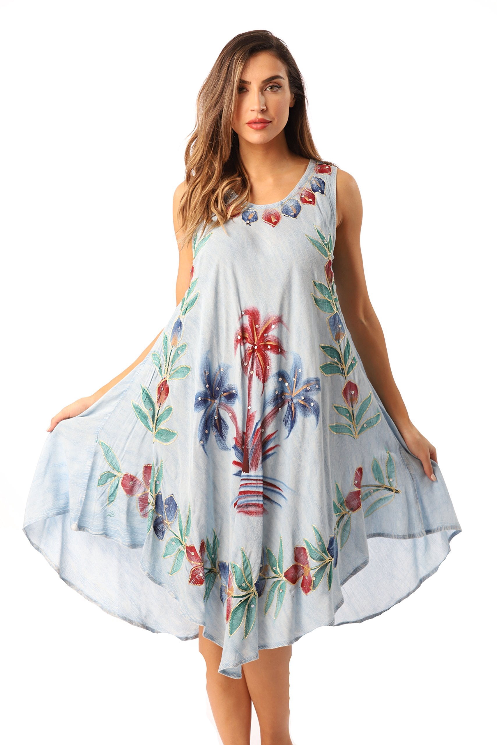 Riviera Sun Tie Dye Summer Dress - Beach Cover Up (Light Denim Hand ...