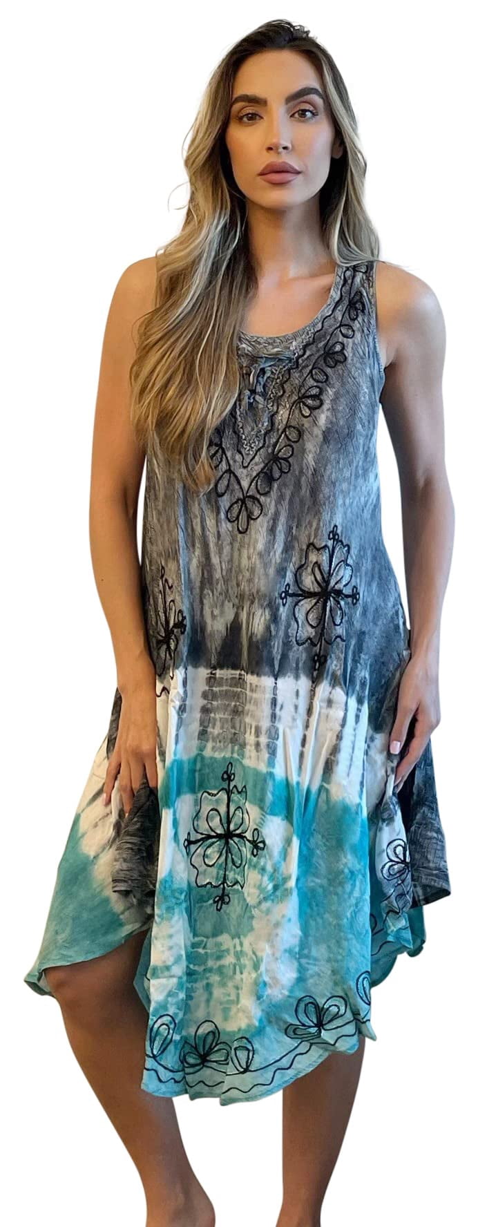 Riviera Sun Tie Dye Summer Dress - Beach Cover Up (Turquoise Umbrella ...