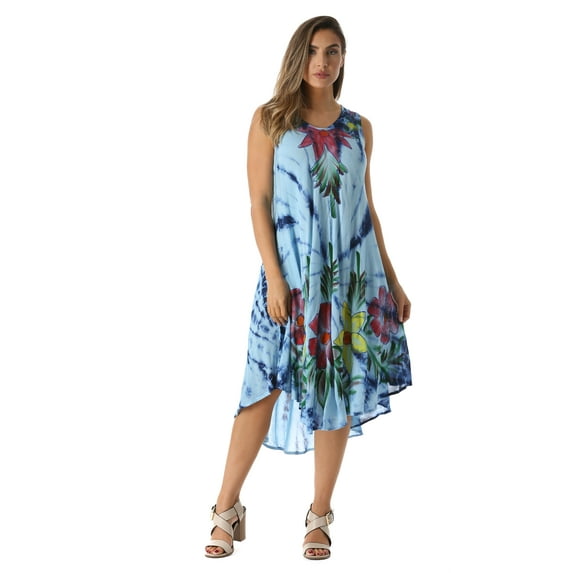 Riviera Sun Tie Dye Summer Dress with Floral Hand Painted Design (Light ...