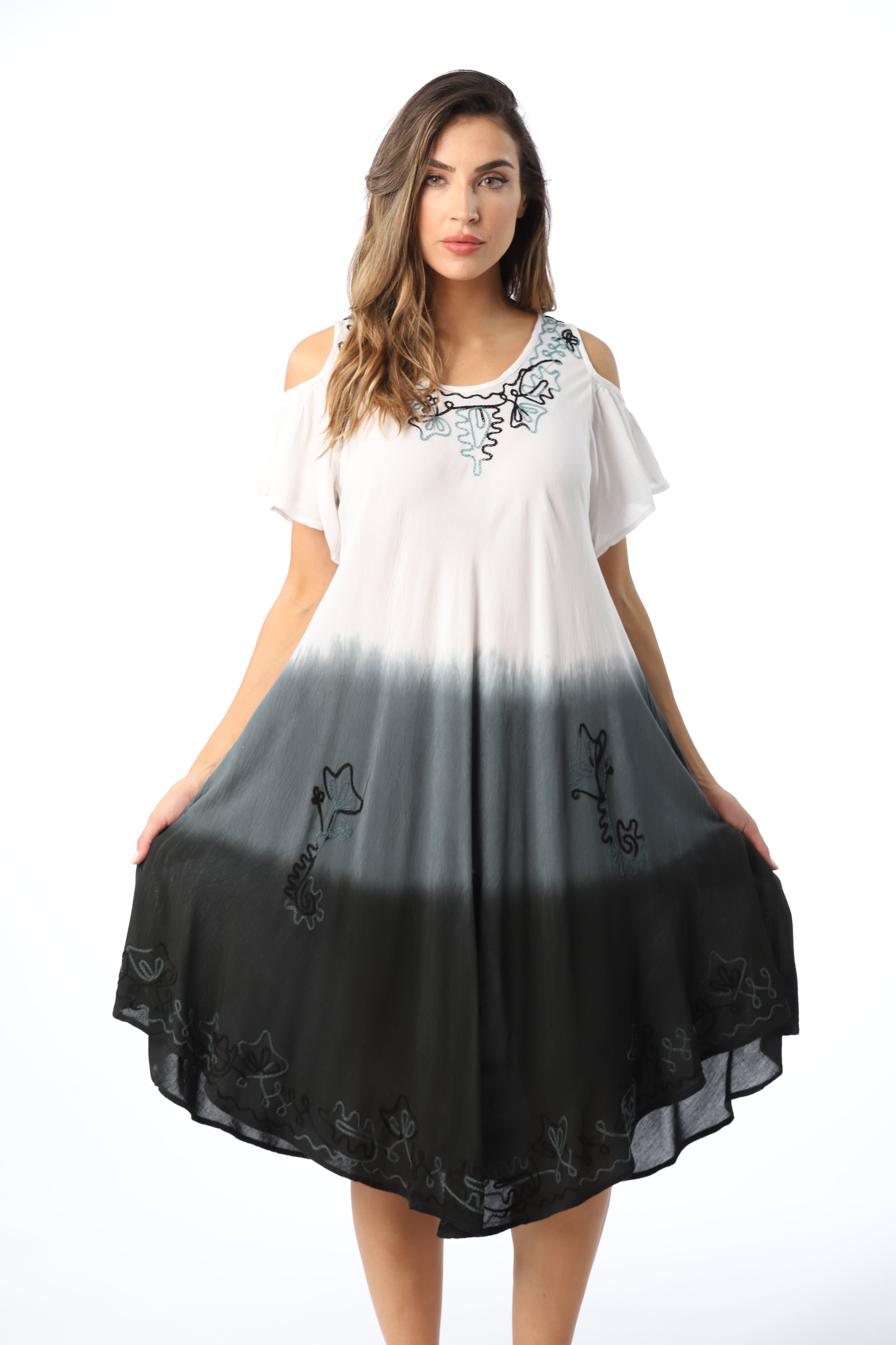 Riviera Sun Womens Cold Shoulder Ombre Tie-Dye Sundress Lightweight ...