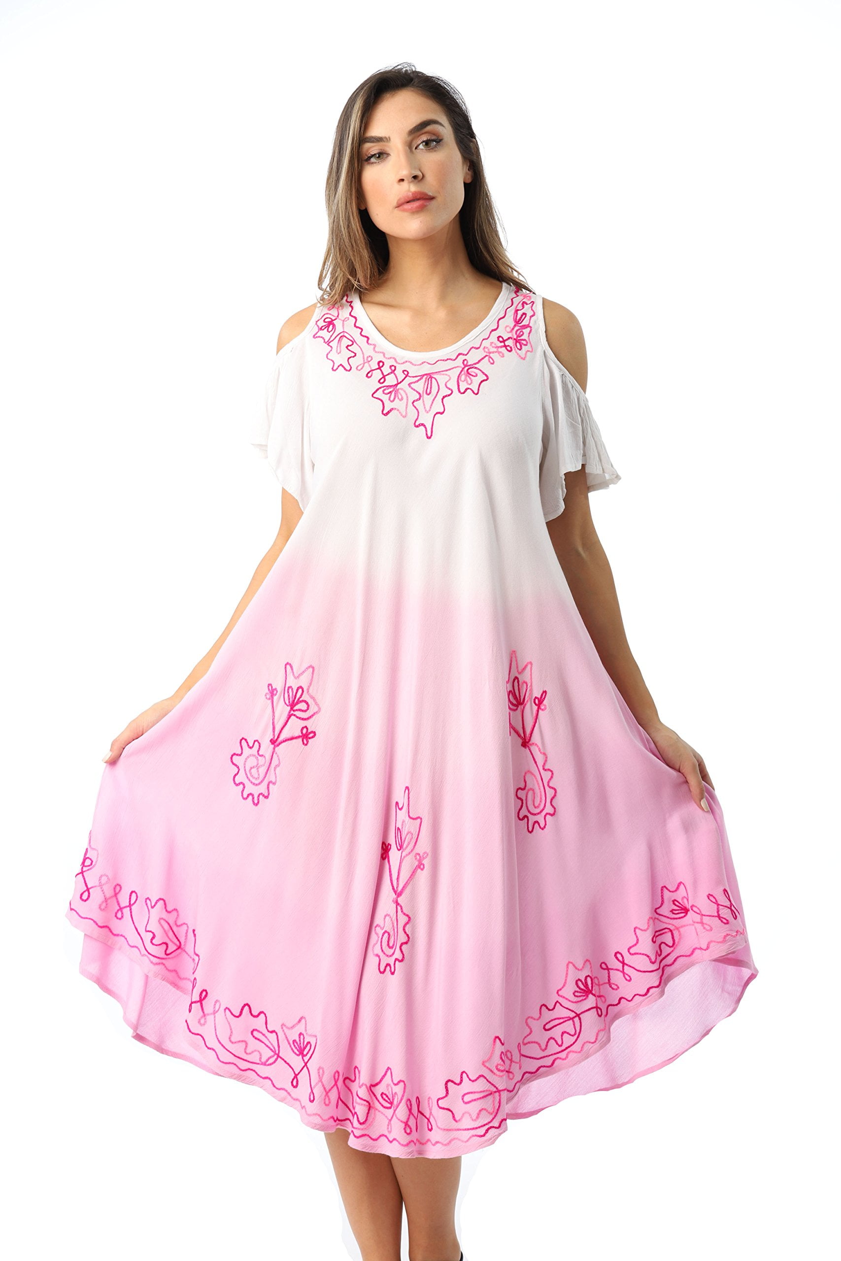 Riviera Sun Womens Cold Shoulder Ombre Tie-Dye Sundress Lightweight ...