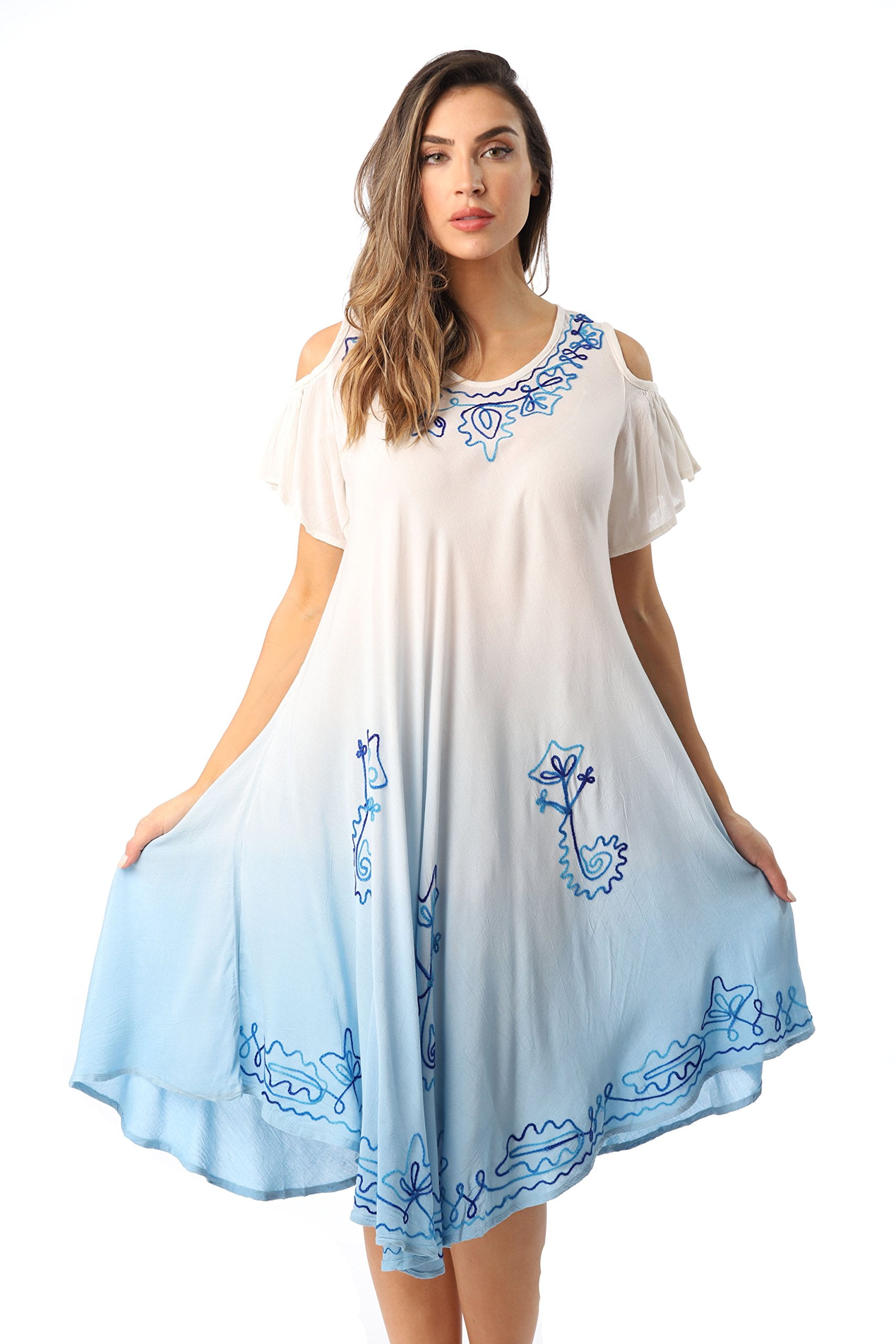 Riviera Sun Womens Cold Shoulder Ombre Tie-Dye Sundress Lightweight ...