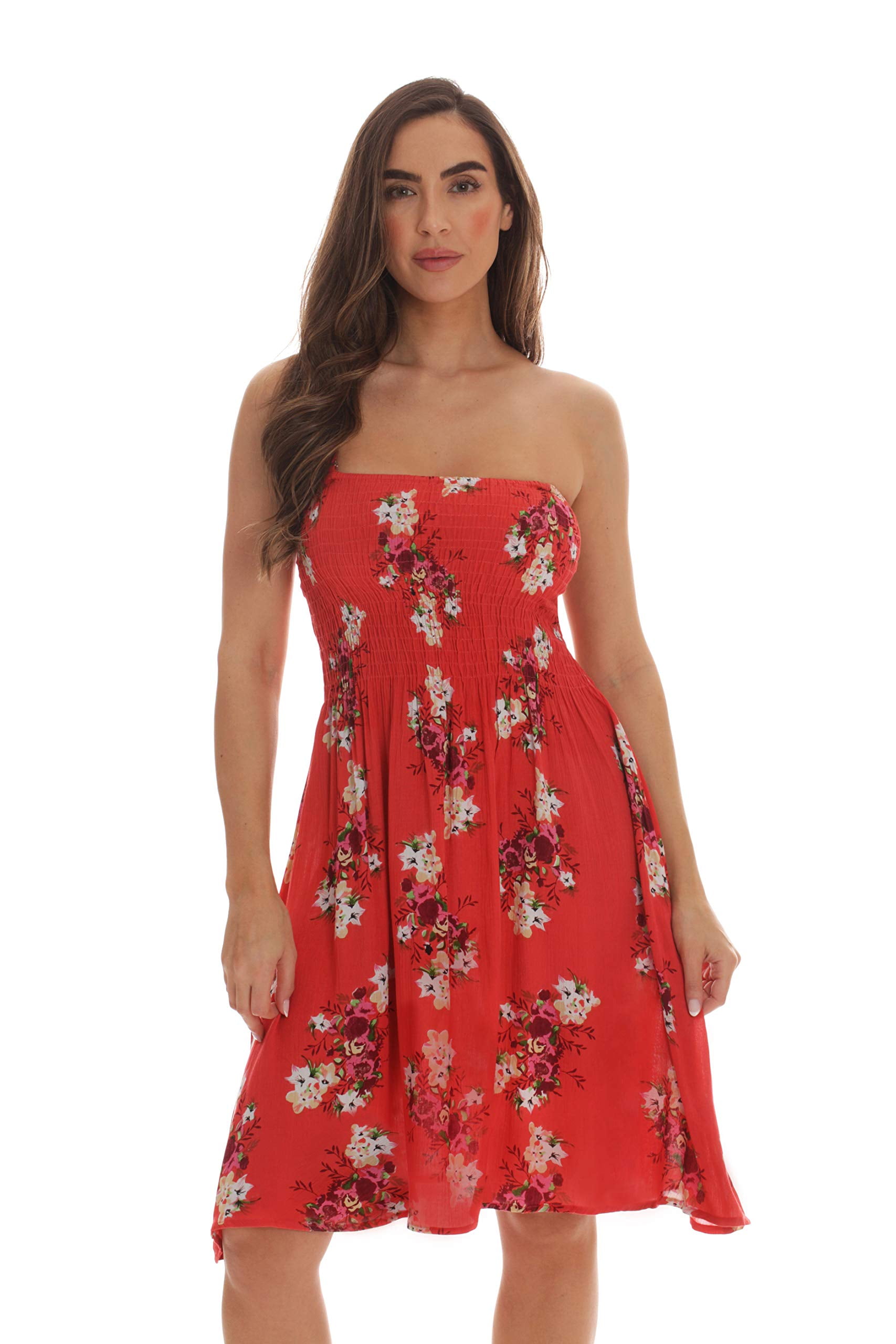 Riviera Sun Women's Strapless Tube Short Summer Dress, Coral Floral ...