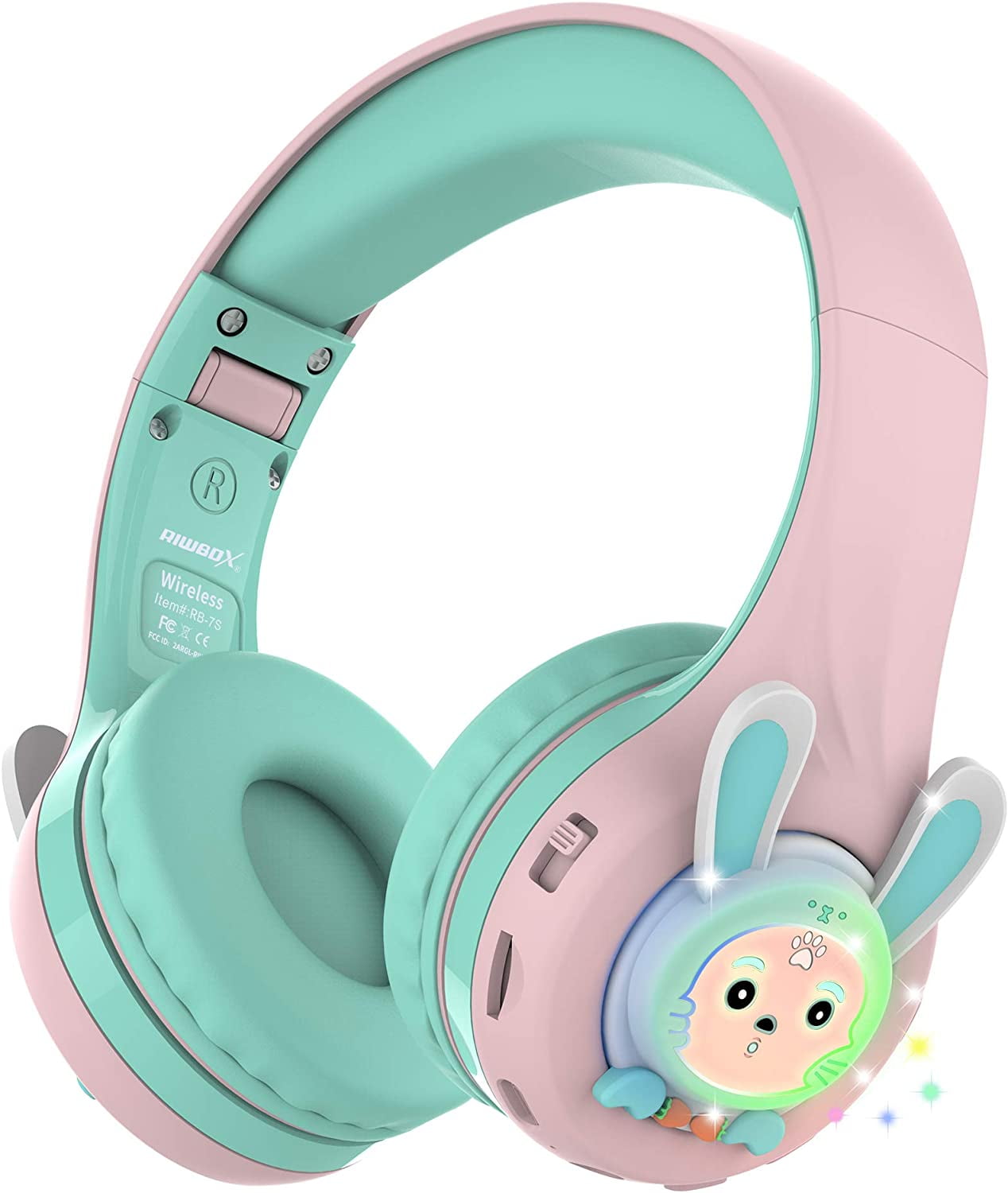 Riwbox RB-7S Rabbit Kids Headphones Wireless, LED Light Up Bluetooth ...