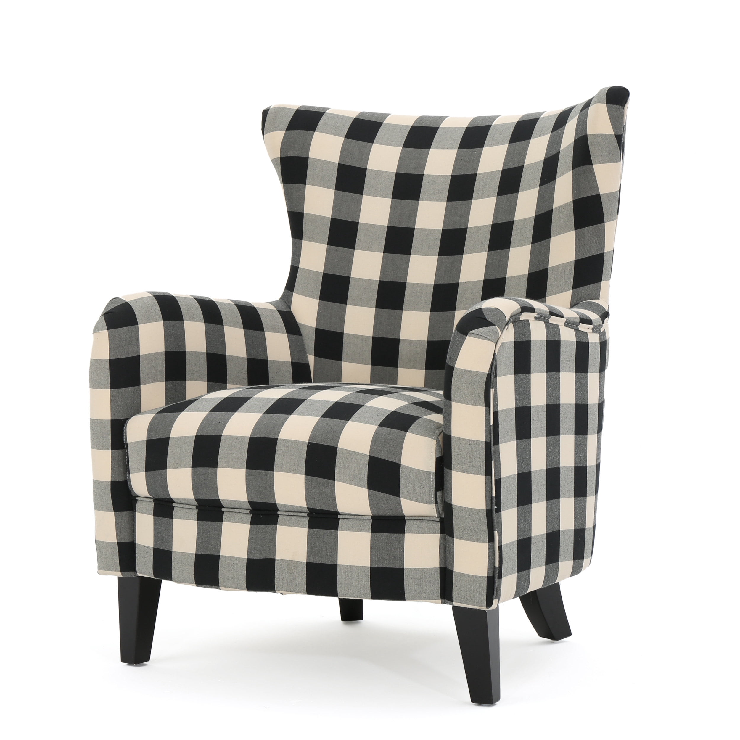 Riyank Accent Armchair, Classic Wingback Black and White Checkered ...