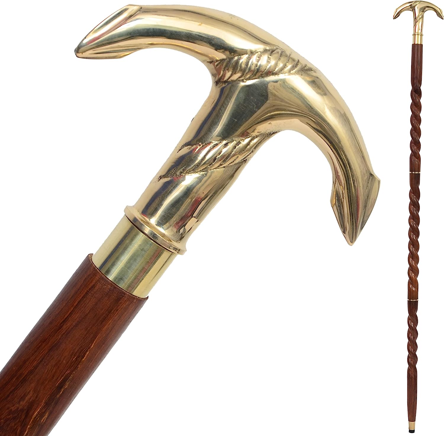 New Heavy Brass Dolphin Handle Sturdy Cane Wood Shaft Walking Stick ...