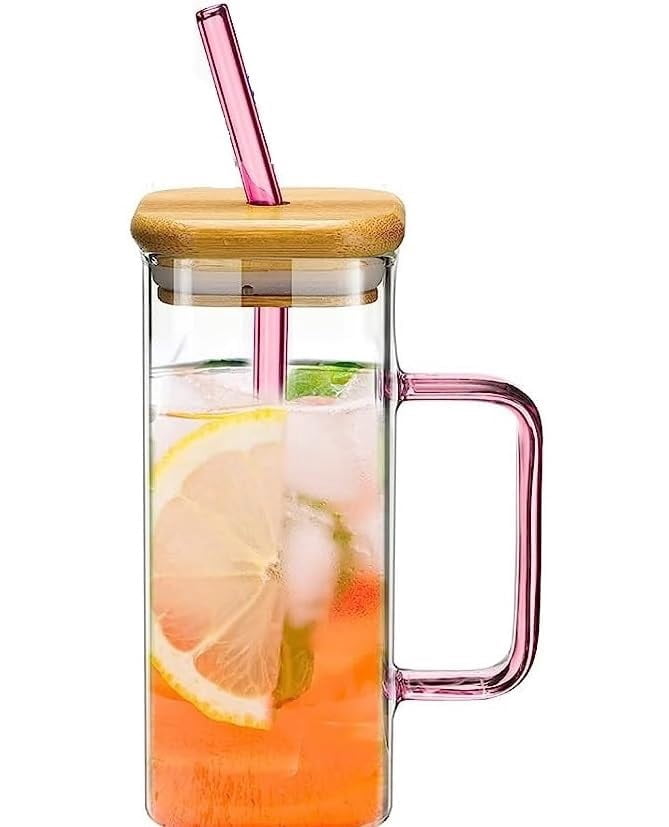 Riziya Brother Glass Tumbler with Colored Handle Pack of 1 400ml Coffee ...