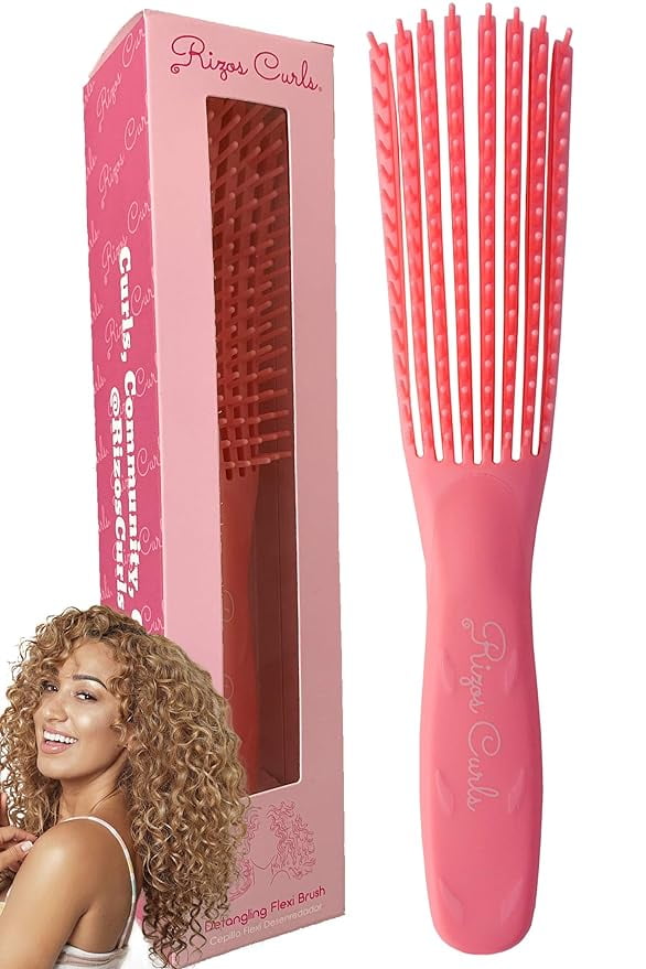 Rizos Curls Pink Detangling Flexi Brush for Curly Hair, Flexible comb glides with curls to ...