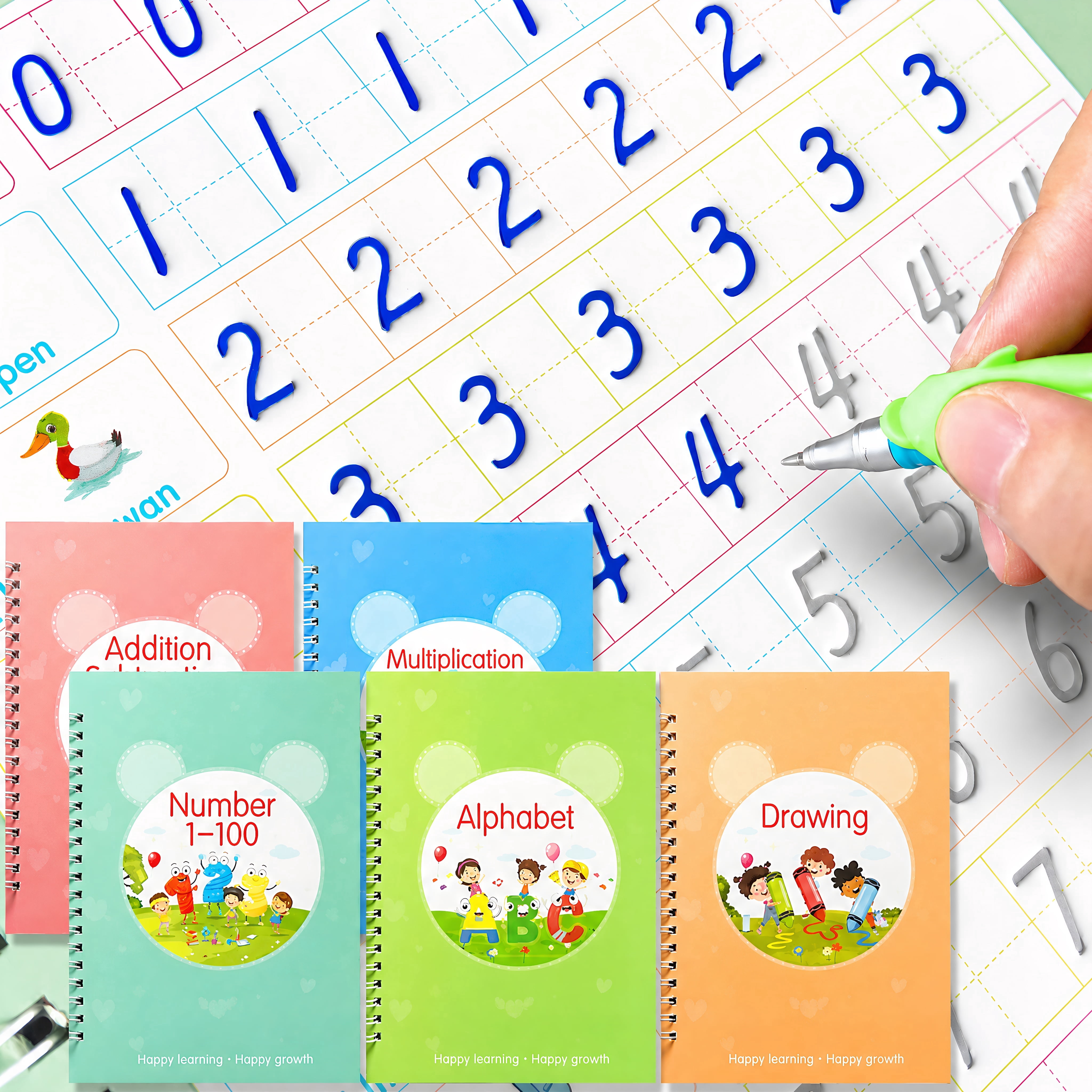 Rizulfey Reusable Grooved Handwriting Copybook Set for Kids A5 with 2 ...