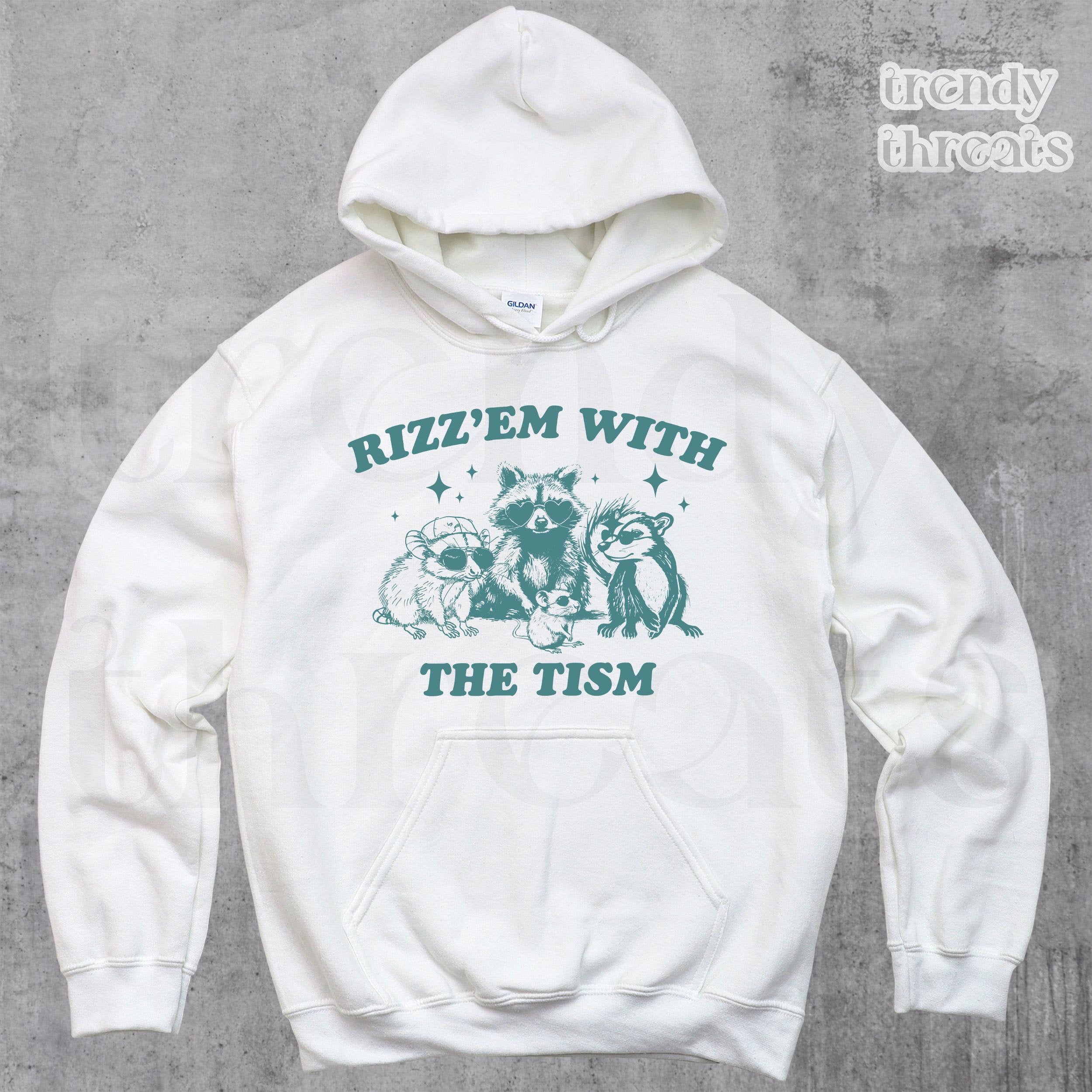 Rizz Em With The Tism , Retro 90s Funny Raccoon Graphic , Autism ...