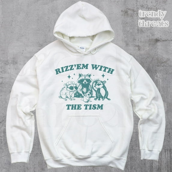 Rizz Em With The Tism , Retro 90s Funny Raccoon Graphic , Autism ...