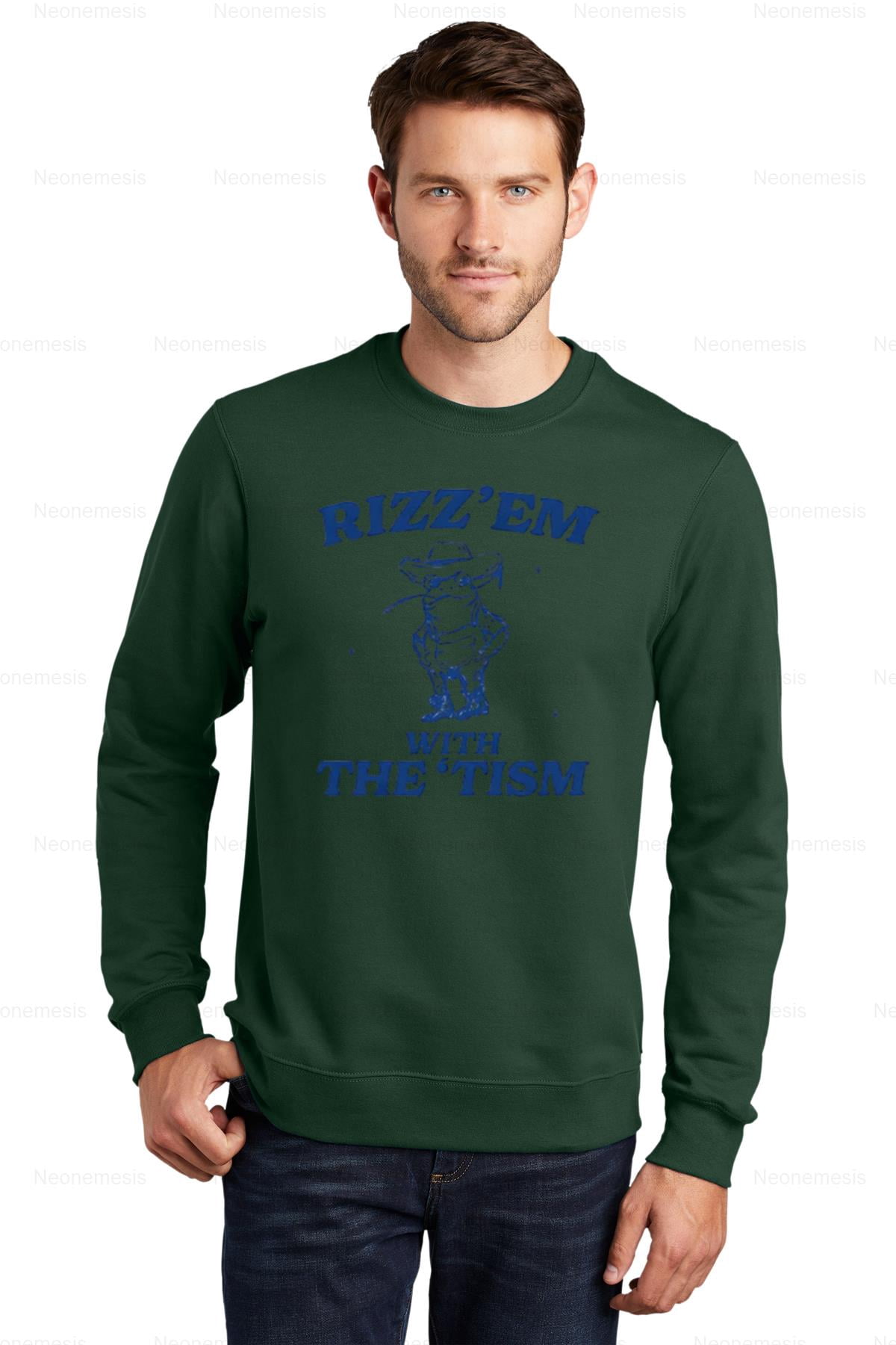 Rizz Em With Tism Vintage Autism Farmer Cute Frog Retro Meme Sweatshirt ...