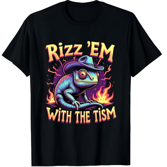 Rizz Em with The Tism Cowboy Chameleon Y2K Bootleg Graphic Crew Neck ...