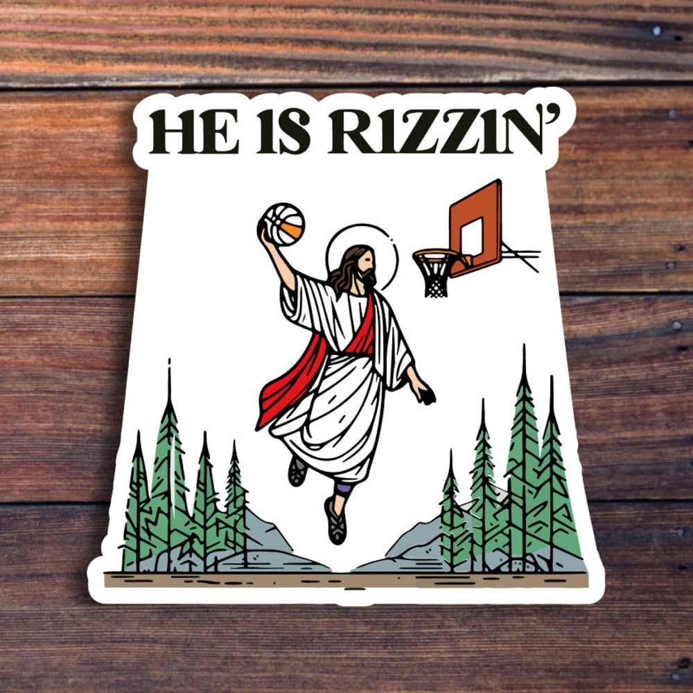 He Is Rizzin' Sticker, Funny Easter Sticker, Jesus Playing Basketball ...