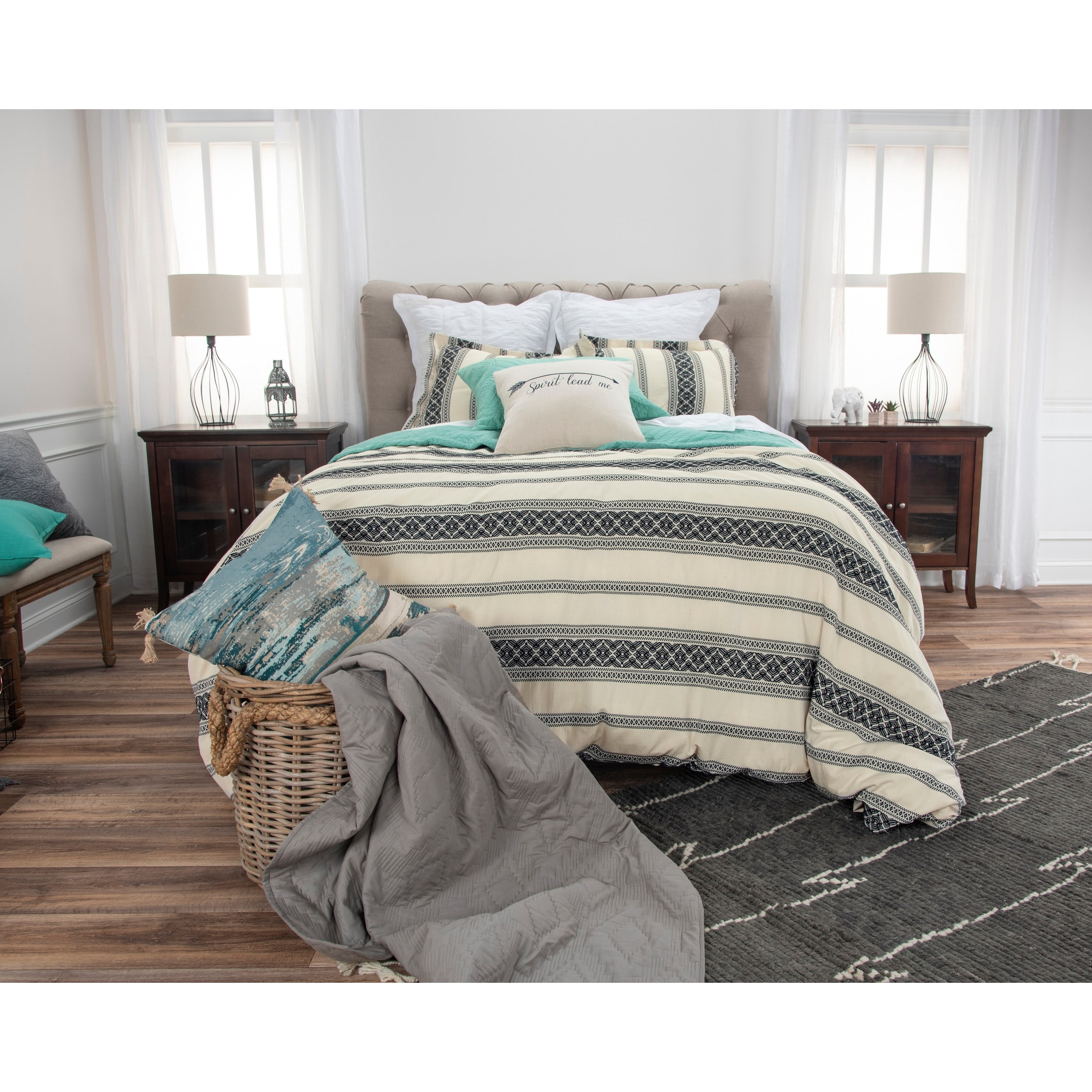 Rizzy Home August Knight Ivory/Black Woven Cotton 3-Piece Duvet Set ...