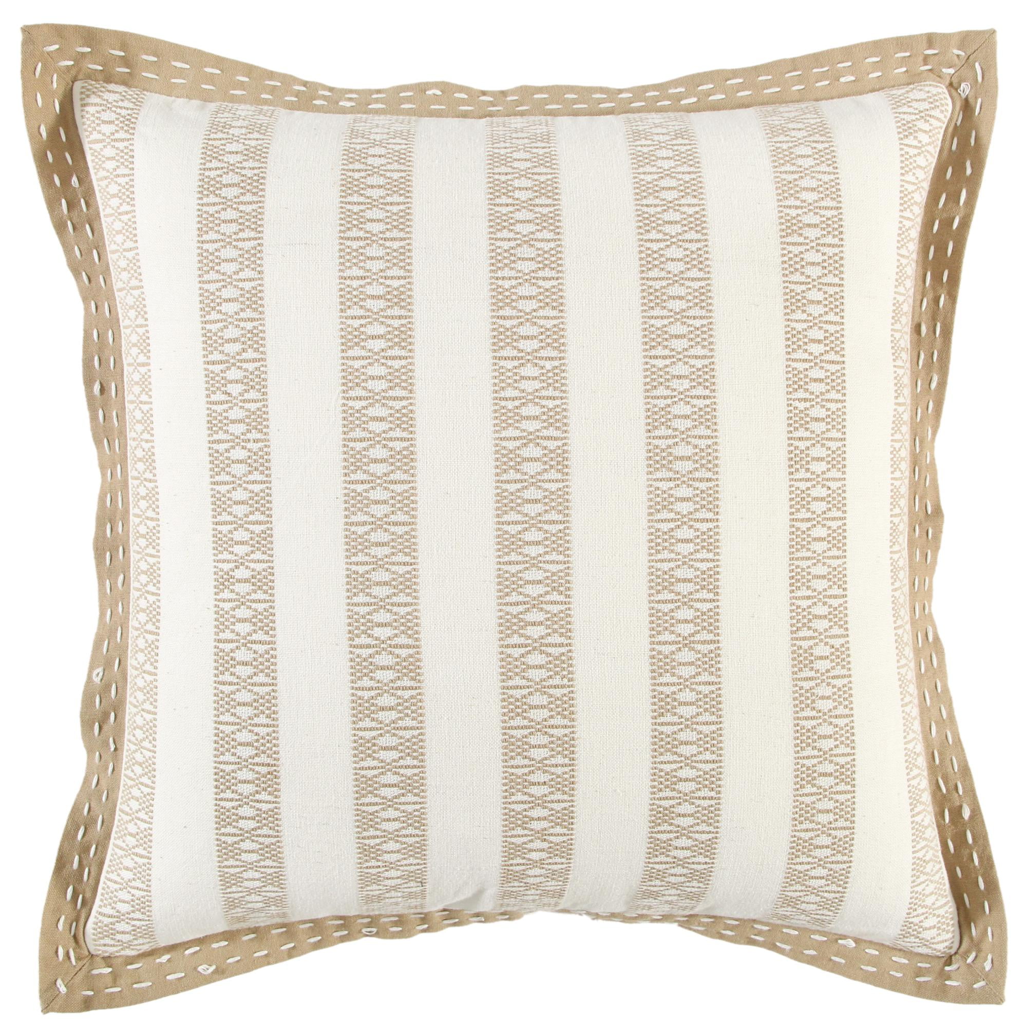 Rizzy Home Stripe Pattern Mitered Flange Cotton Decorative Throw Pillow ...