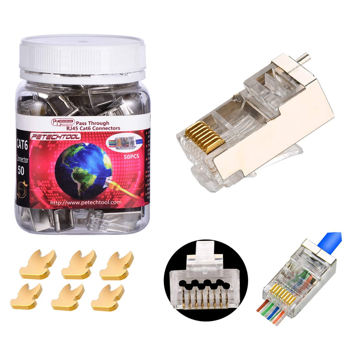 Rj45 Cat6A Cat6 Connector With Grounding Buckle Gold Plated 8P8C ...