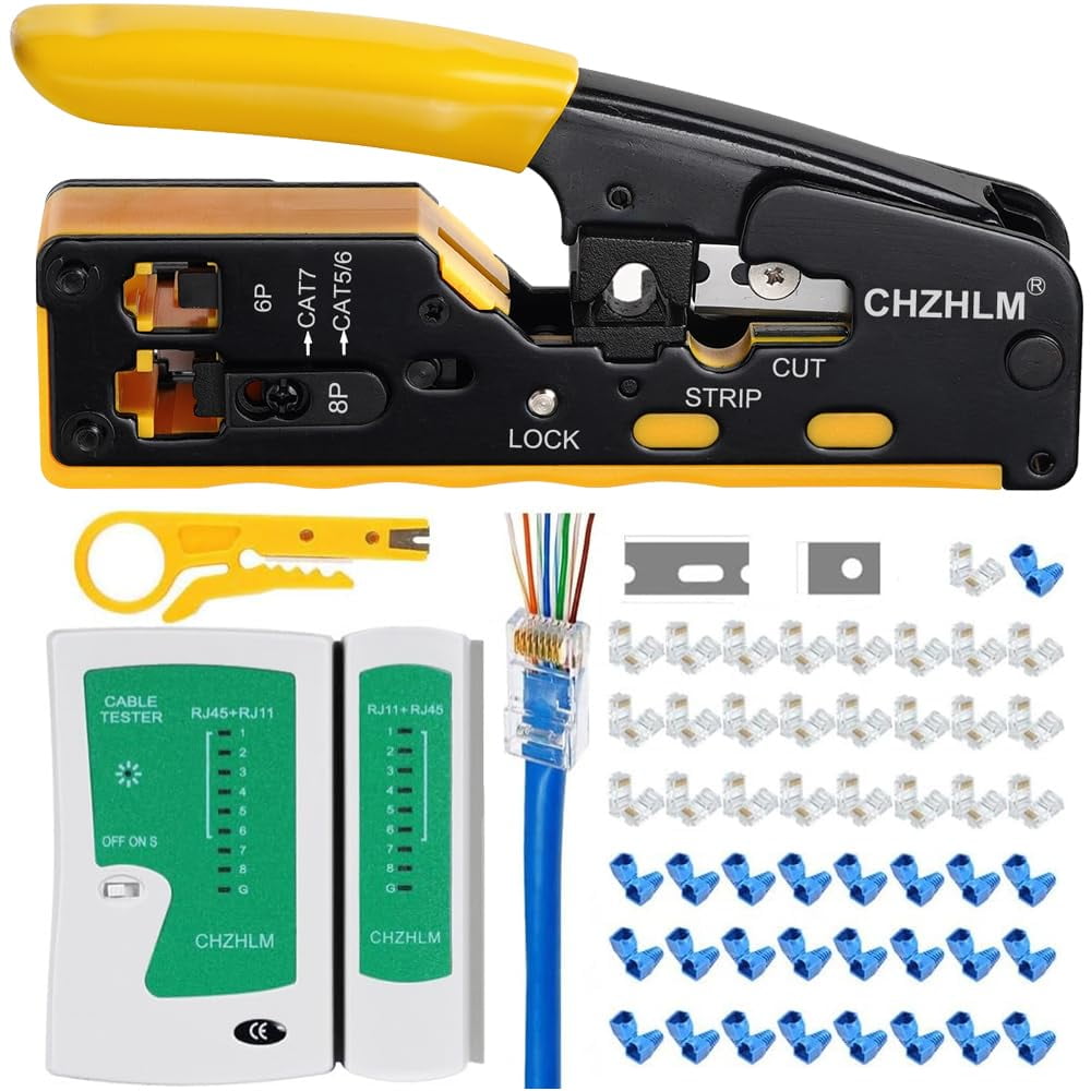 Rj45 Crimp Tool Pass Through Ethernet Crimping Tool kit for 8P-Cat7 Cat6 Cat5 6P Telephone ...