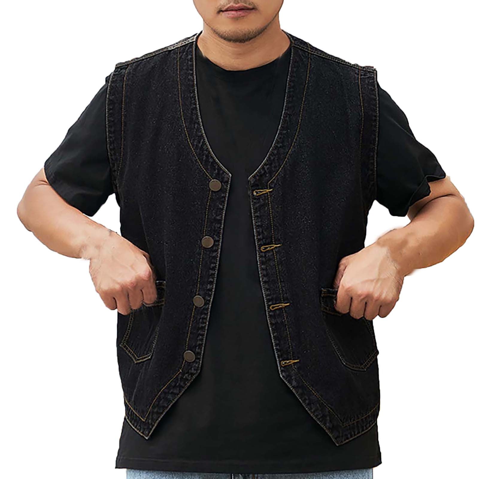 Rkuupa Clearance Waistcoats for Men Denim Vest Men Lapel Sleeveless ...