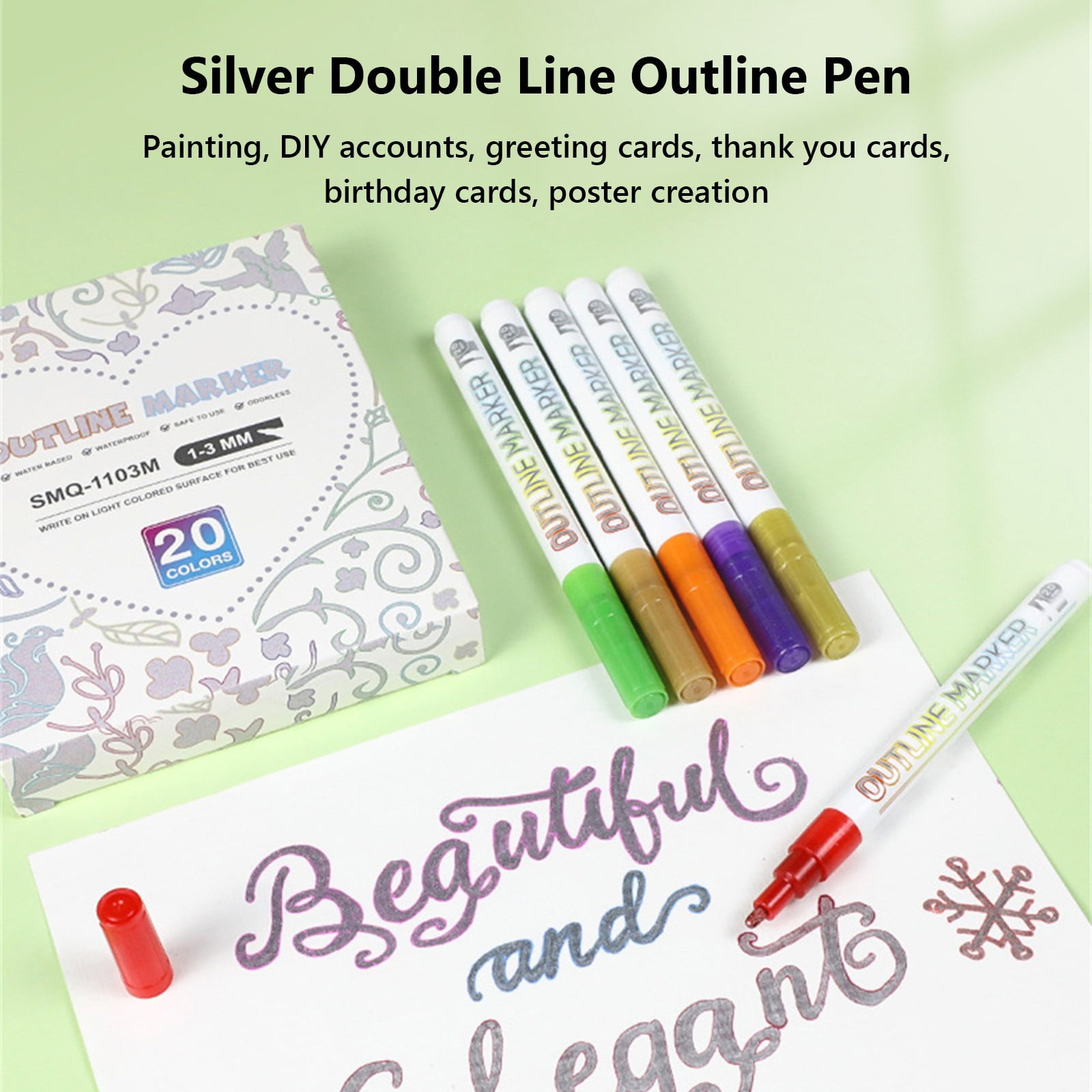 Rkxzt Marker Double Line Self-Outline Glitter Gel Marker Pen Set 8 ...