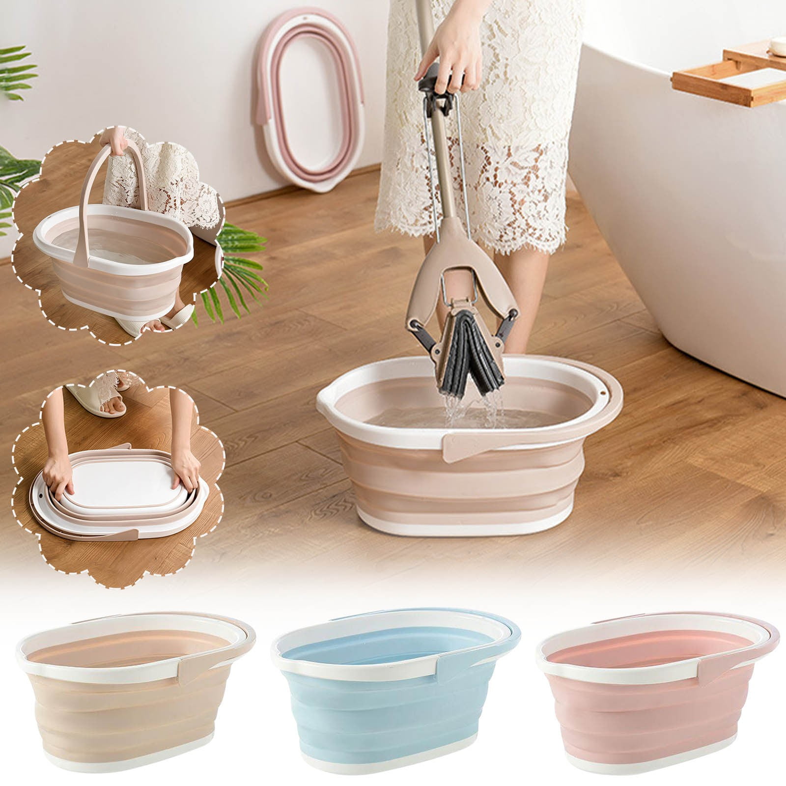 Rkxzt Mop Tub,Large Cleaning Bucket with Handle,Space-Saving Foldable ...