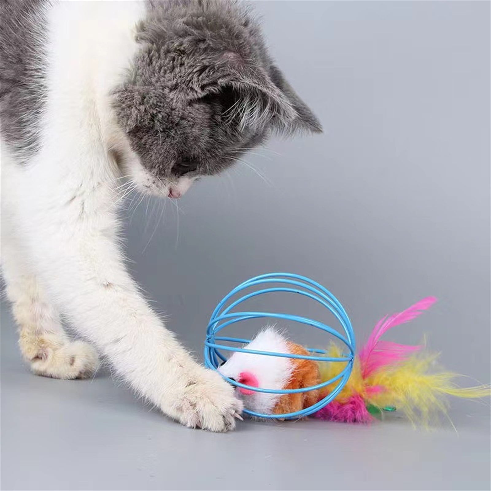 Rkxzt Toy Mouse with Real Feather Tail,Painted Wire Cage Toy for Cats ...