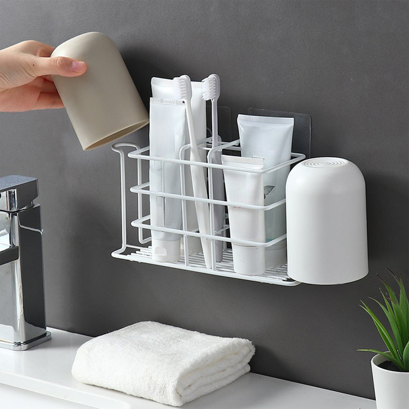 Rkxzt Wall Mounted Toothbrush Storage Rack-Non-Perforated Bathroom ...