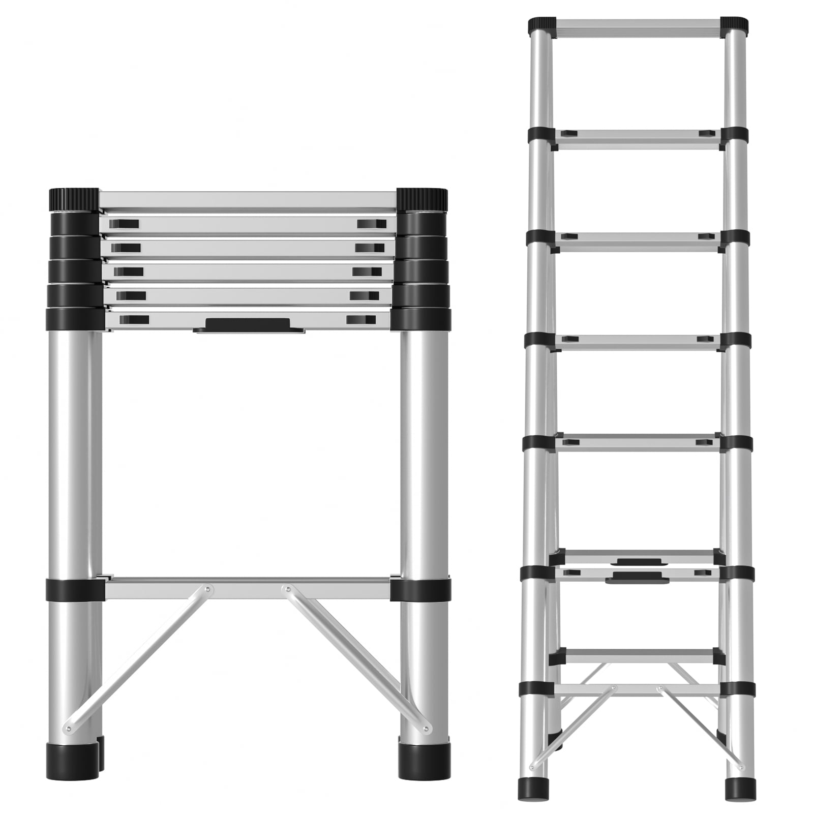 Rlietter 12.5ft Telescoping Extension Ladder, Stainless Steel Folding ...