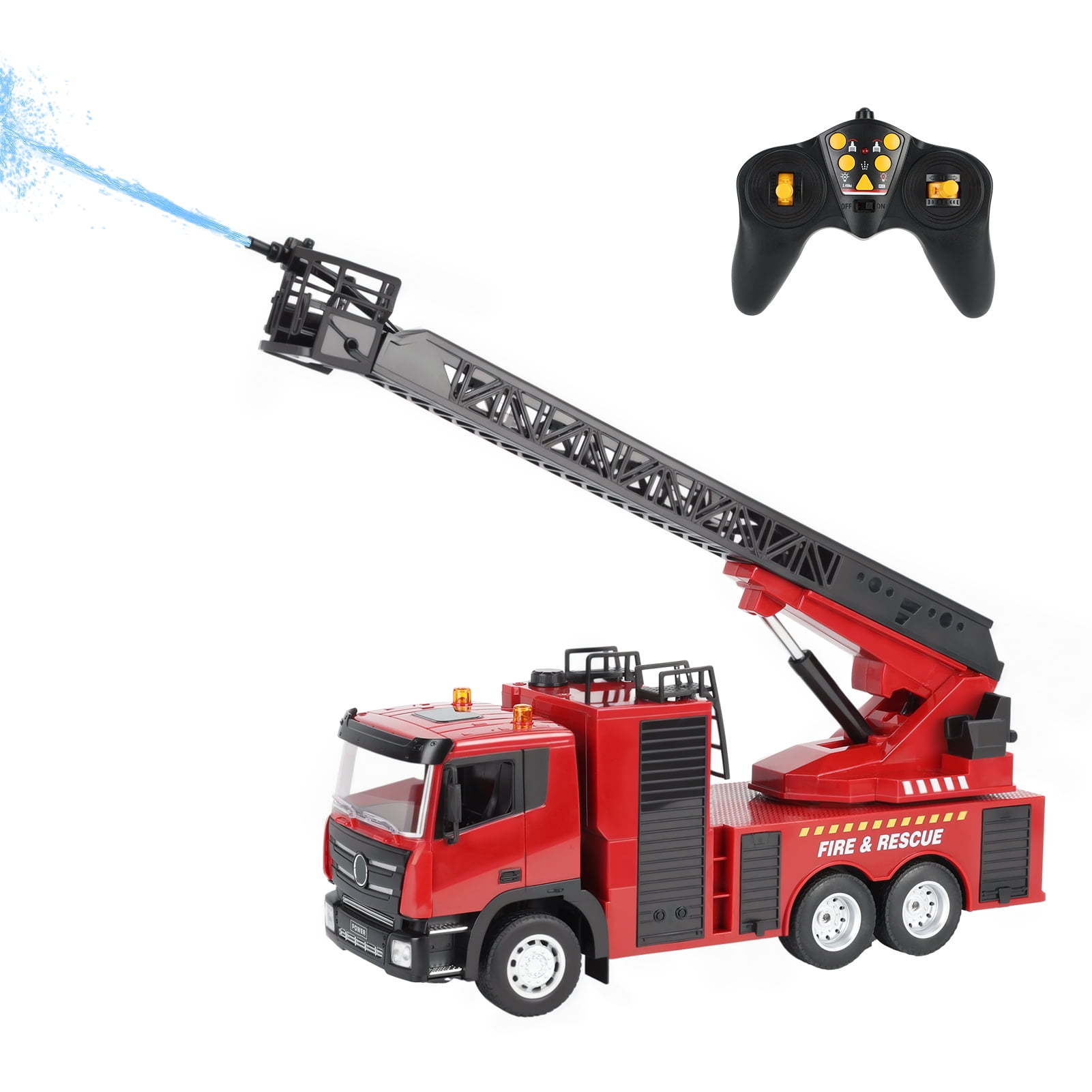 Rlietter 2.4GHz RC Firetruck with Rotating Extending Ladder,9 Channel ...