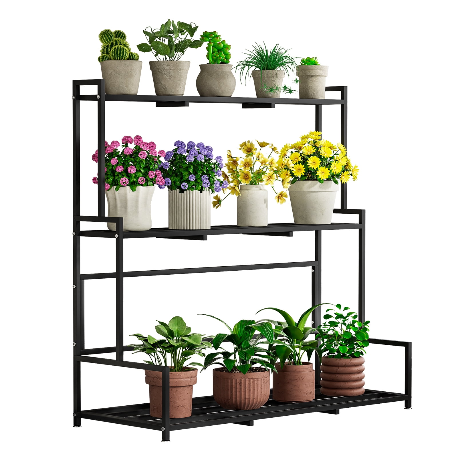 Rlietter 3 Tiers Stair Style Metal Plant Stand, Indoor Outdoor Plant ...