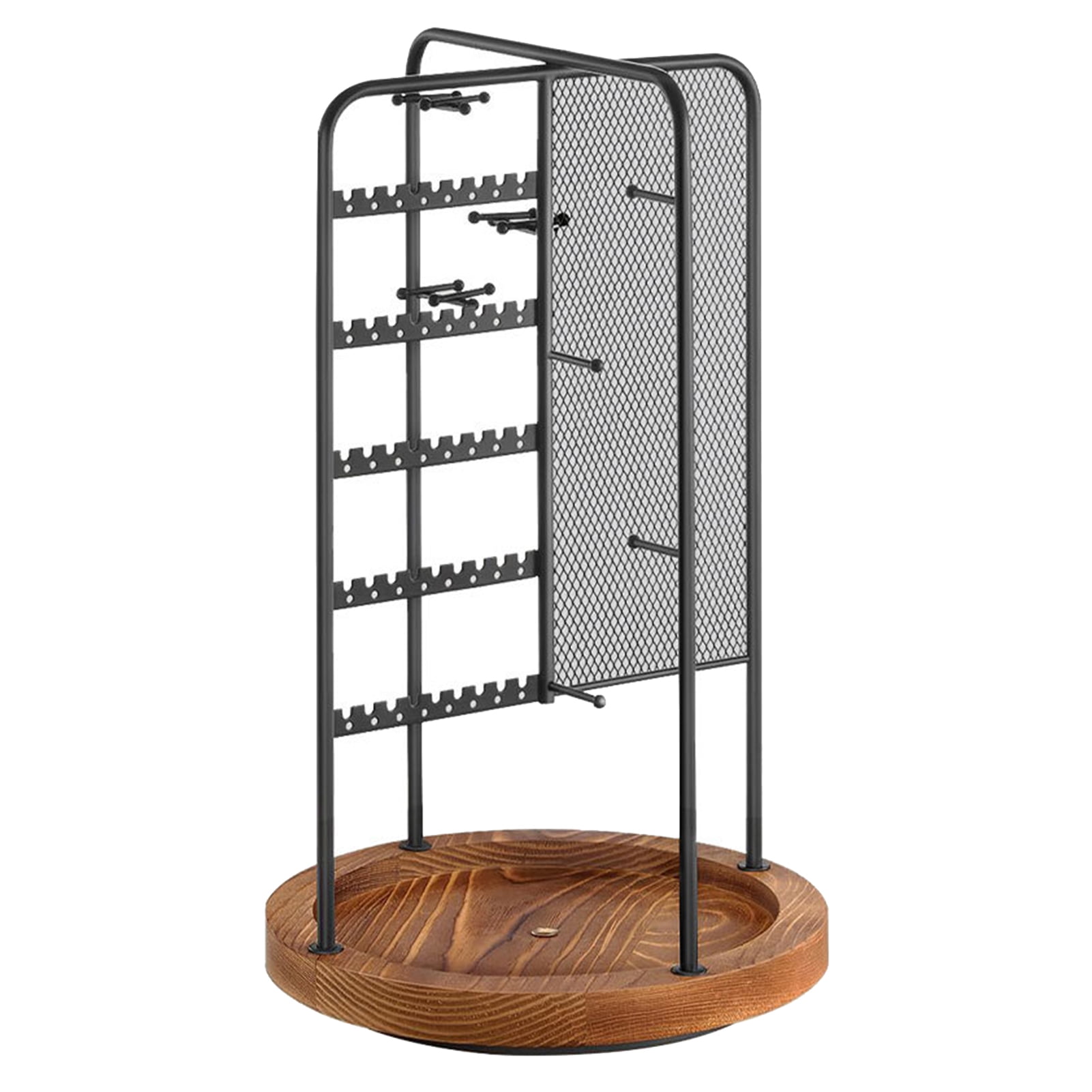 Rlietter 360-Degree Rotating Necklace Earring Holder with Wooden Base ...