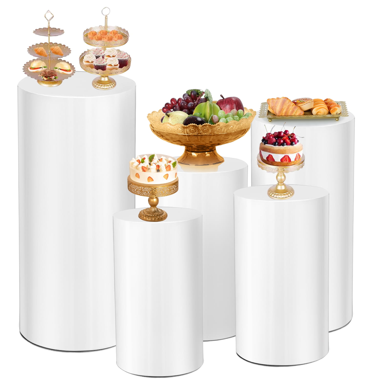 Rlietter 5 Pcs Pedestal Stand, Cylinder Pedestal Stands, White Round ...