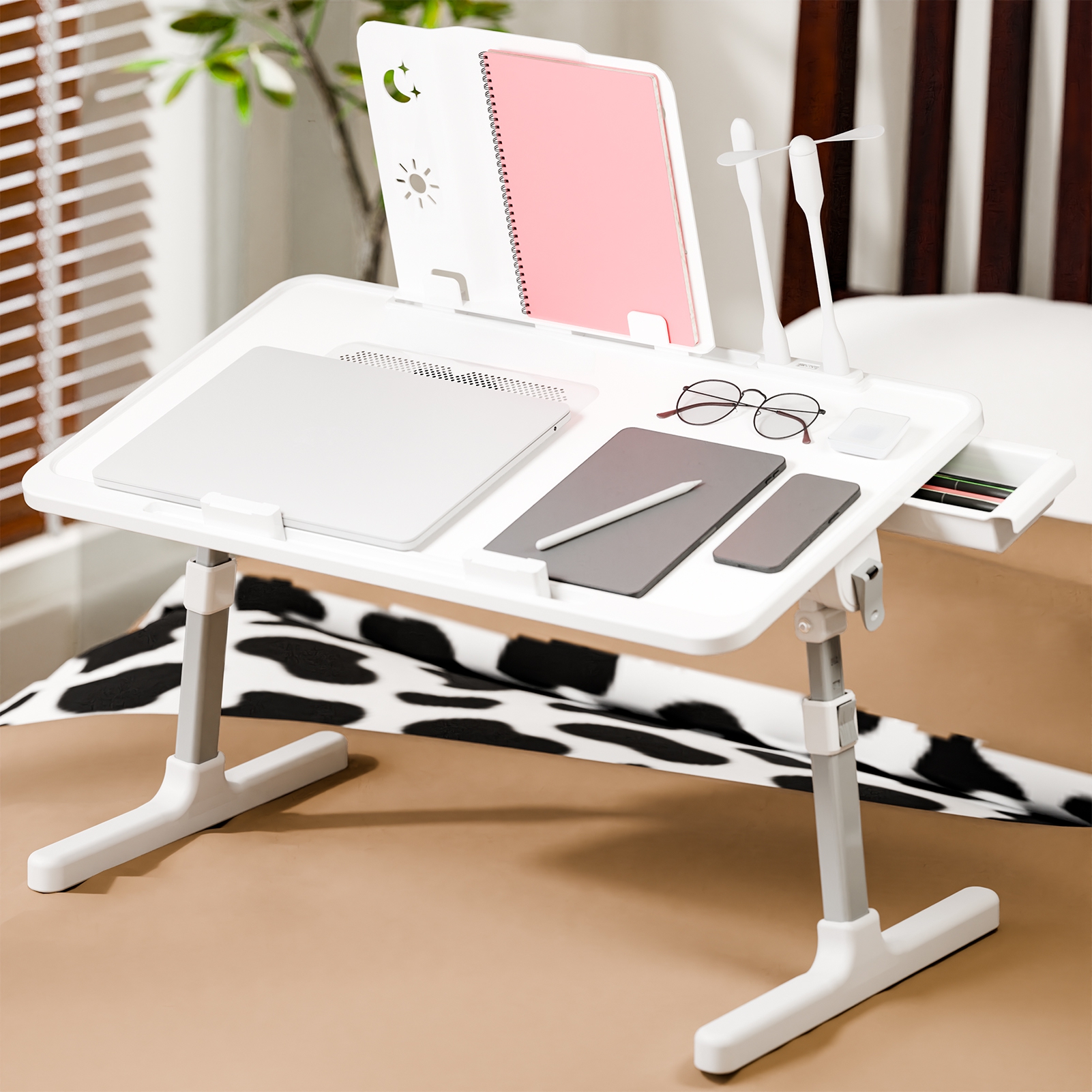 Rlietter Adjustable Lap Desk with Light Fan, Folding Laptop Desk for ...