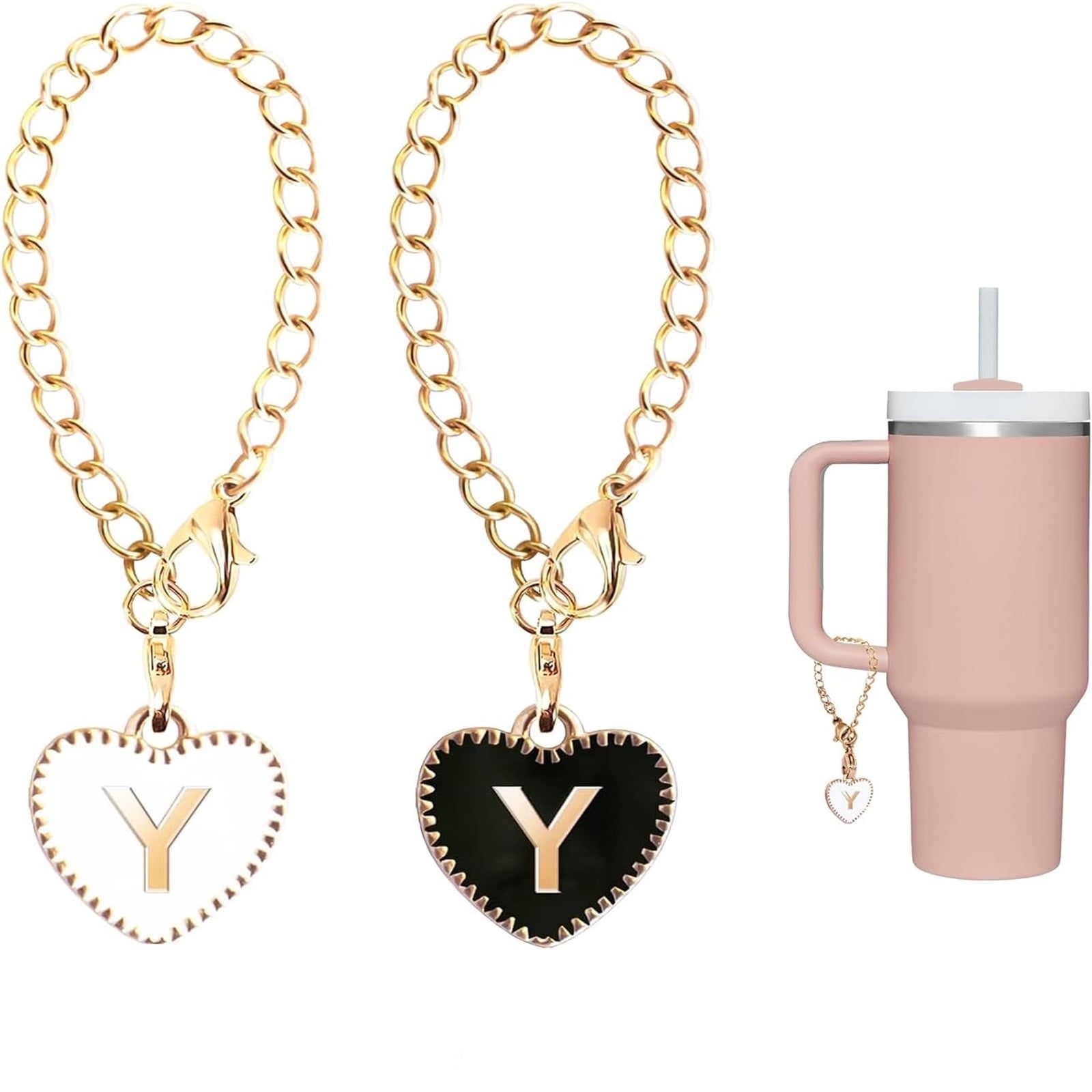 Rlmidhb 2-Piece Cup Chain Accessories | Cute Heart and Letter Charms ...