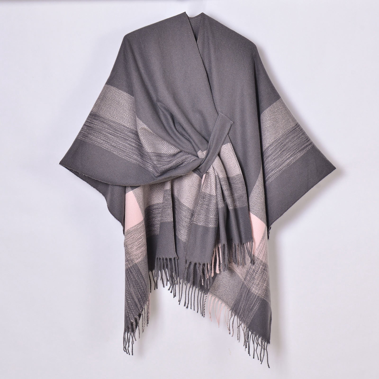 Rlmidhb 2025 Gray Shawl Wraps for Women Fall Winter Striped Trendy ...