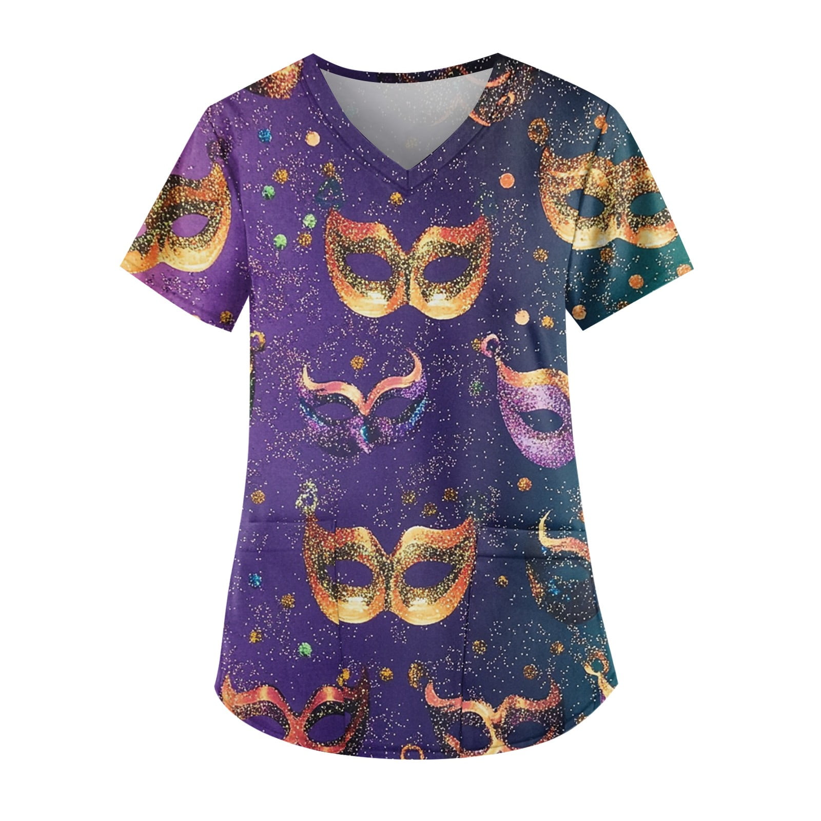 Rlmidhb 2025 Mardi Gras Scrub Tops for Women Glitter Print Mardi Gras ...