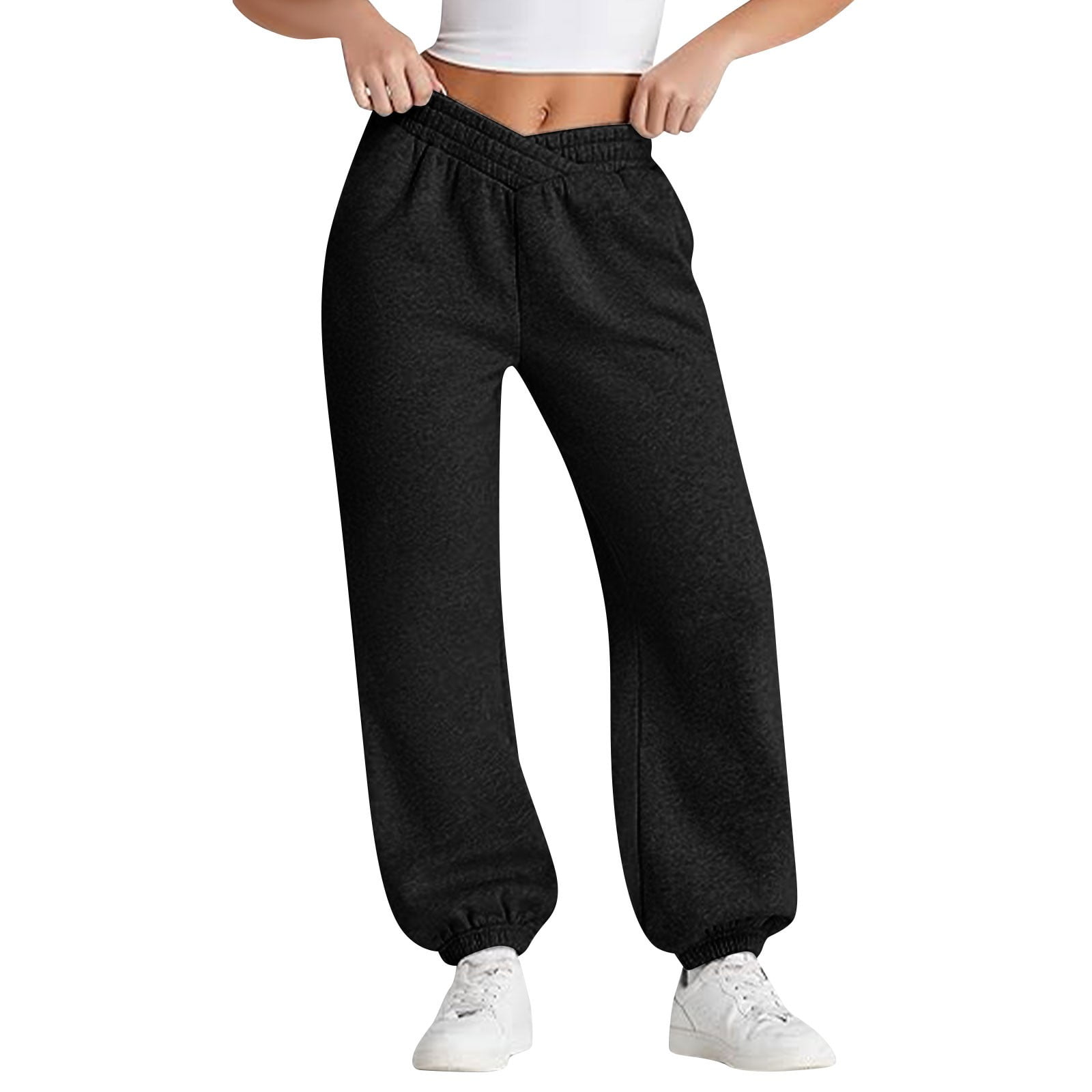 Rlmidhb 2025 Sweatpants for Women Basic Black Solid Color Cinch Bottom ...