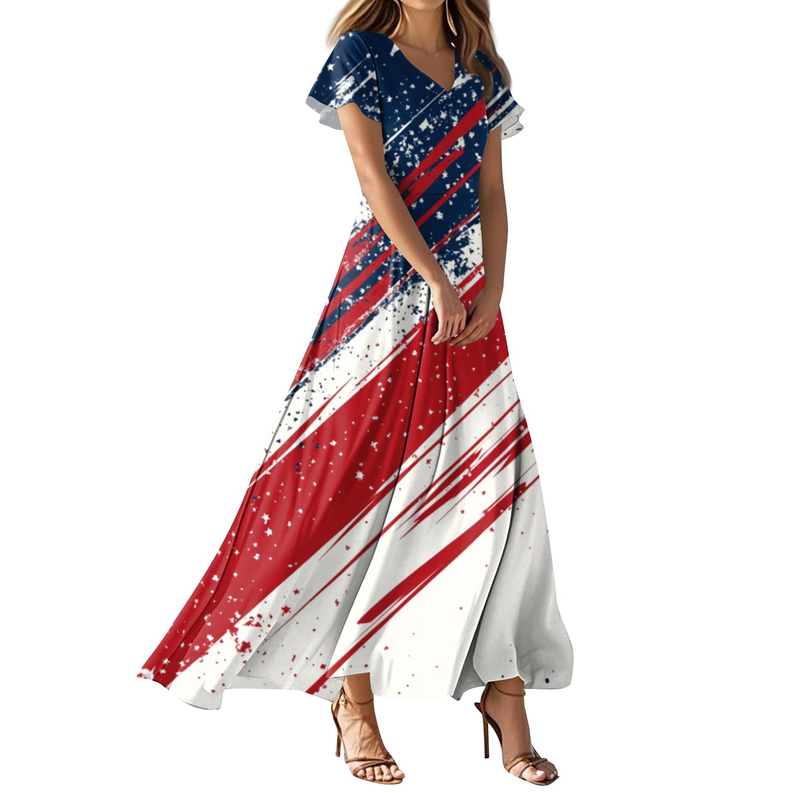 Rlmidhb 4th of July American Flag Maxi Dress for Women Independence Day ...