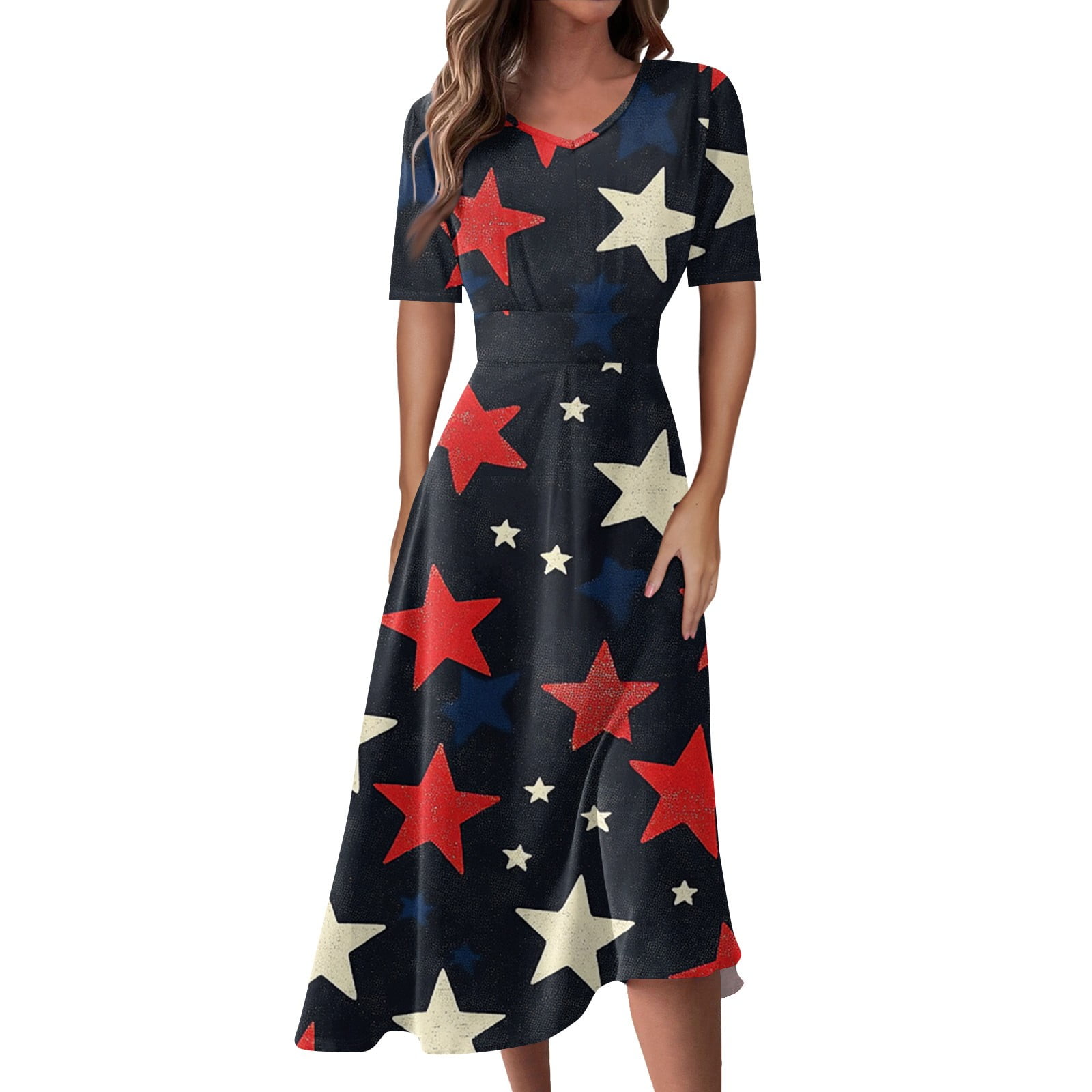 Rlmidhb 4th of July American Flag Maxi Dress for Women Independence Day ...