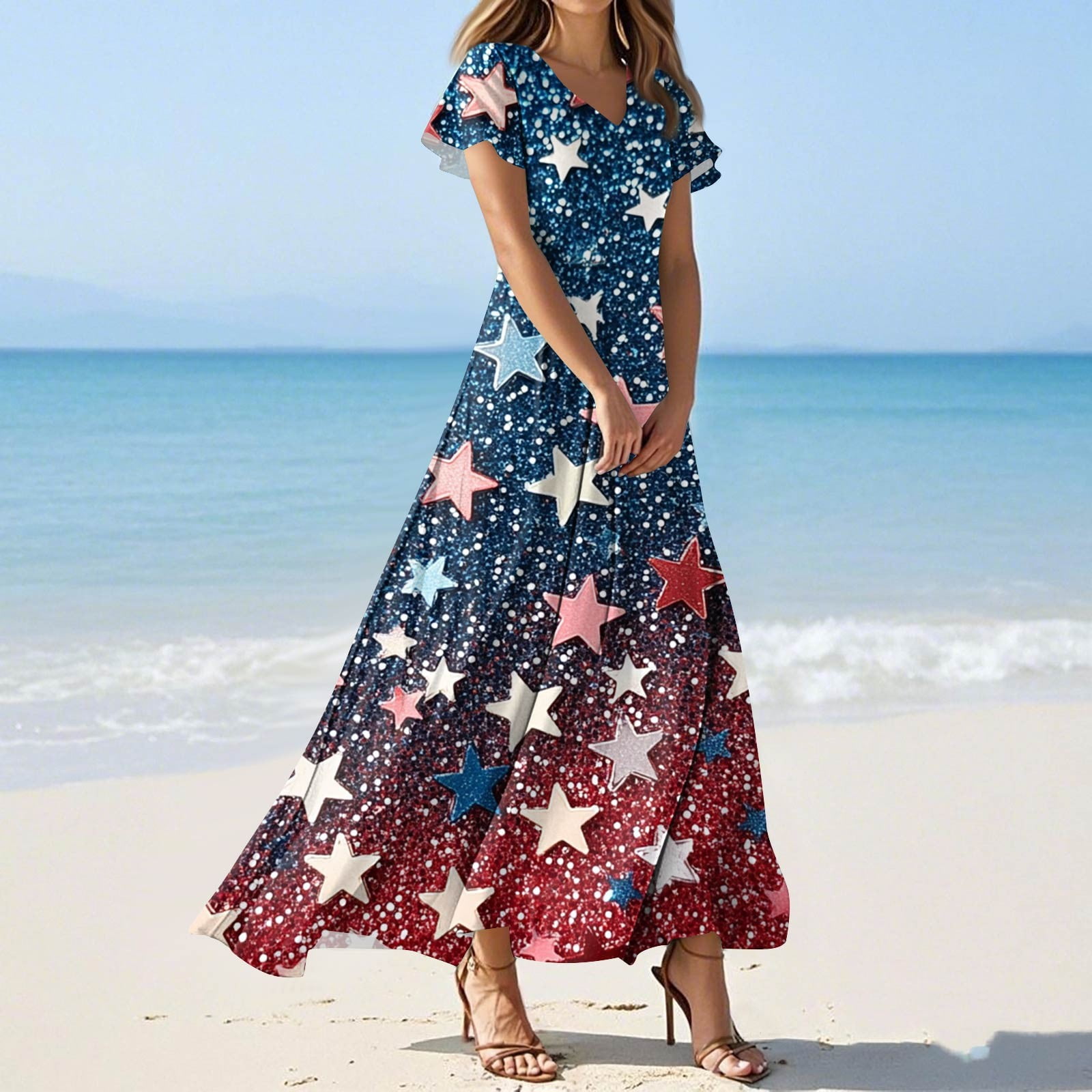 Rlmidhb 4th of July American Flag Maxi Dress for Women Independence Day ...