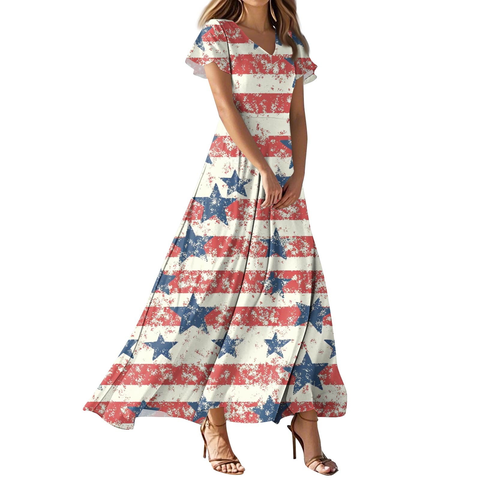 Rlmidhb 4th of July American Flag Maxi Dress for Women Independence Day ...