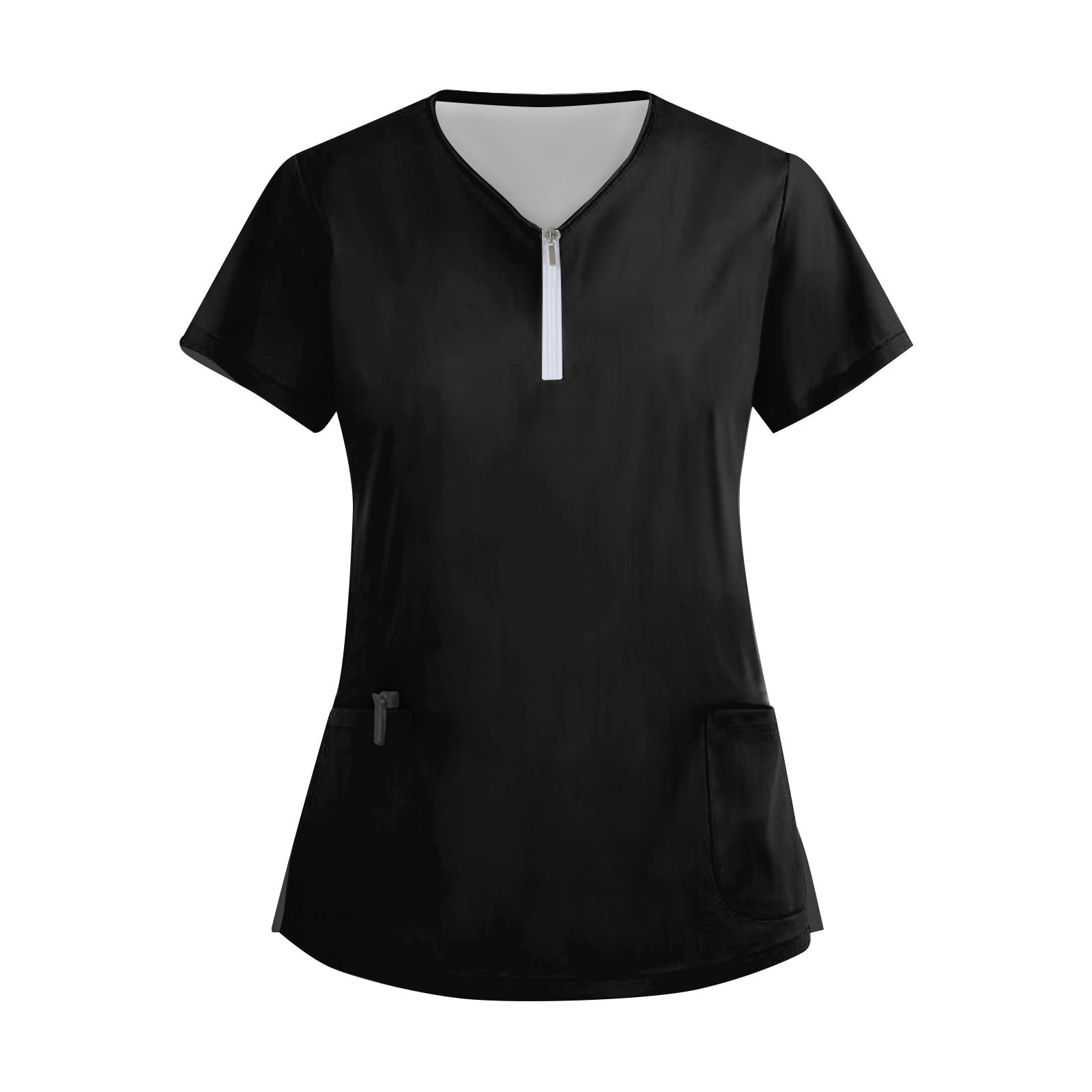 Rlmidhb Black Scrub Tops for Women Solid Color Basic Nurse Uniform Half ...