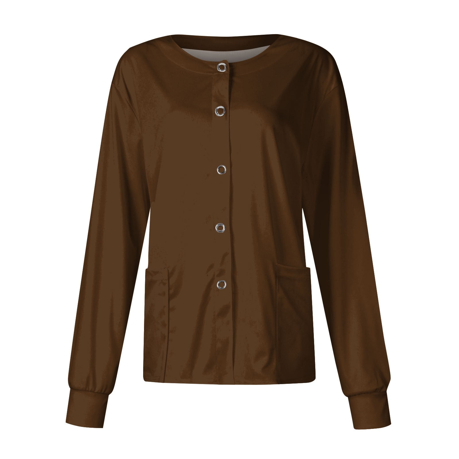 Rlmidhb Brown Scrub Jackets for Women Plus Size Button Down Basic Long ...